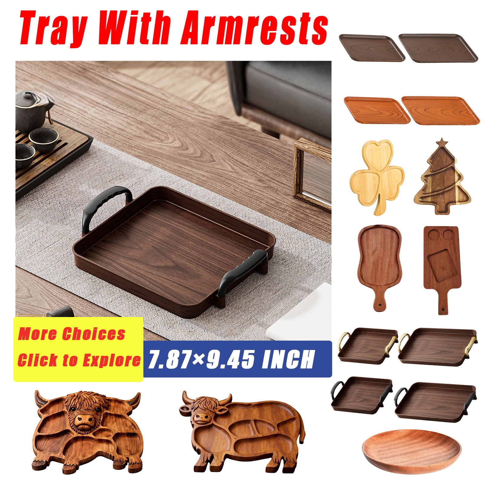 Serving Tray with Handles,Premium Imitation Wood Decorative Tray,Large ...