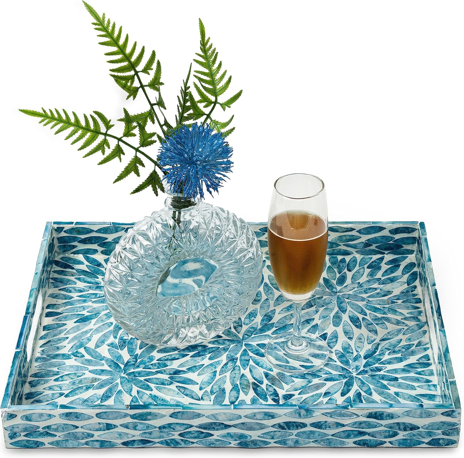 Serving Tray, Lacquer Mother of Pearl Inlay Mosaic Tray, Rectangle ...