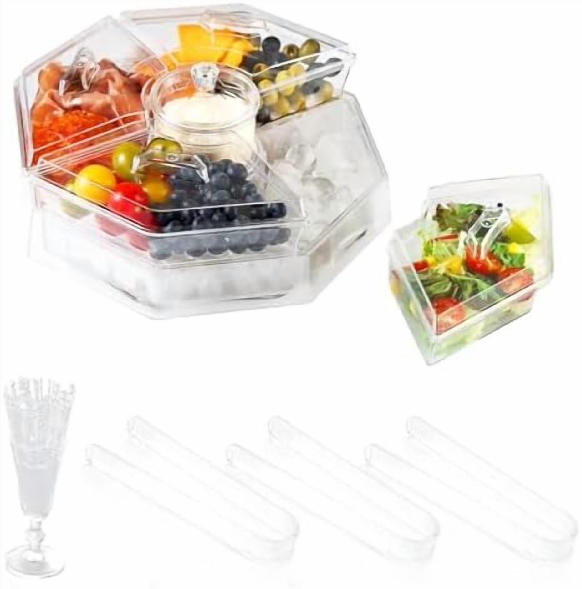 Serving Tray with Lid,Rotating Cold Serving Tray with 5 Removable ...