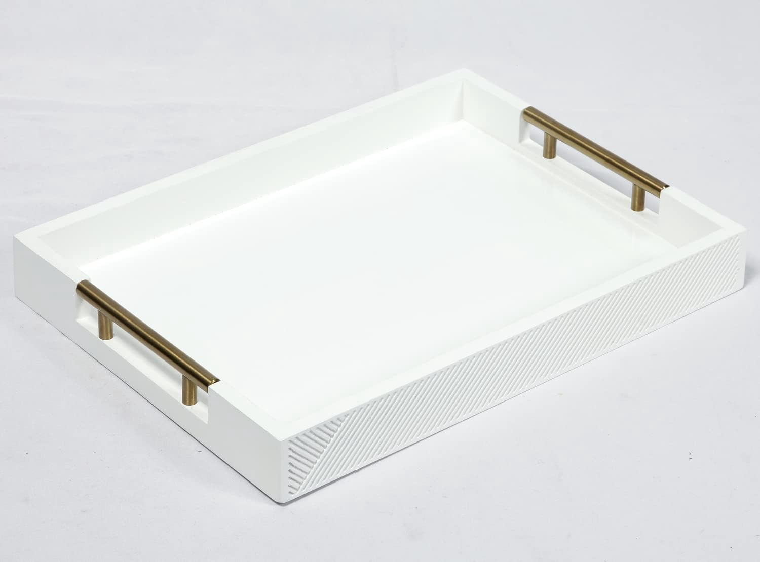 Serving Tray with Polished Metal Handles, 16.5''x12'' Rectangle Coffee ...