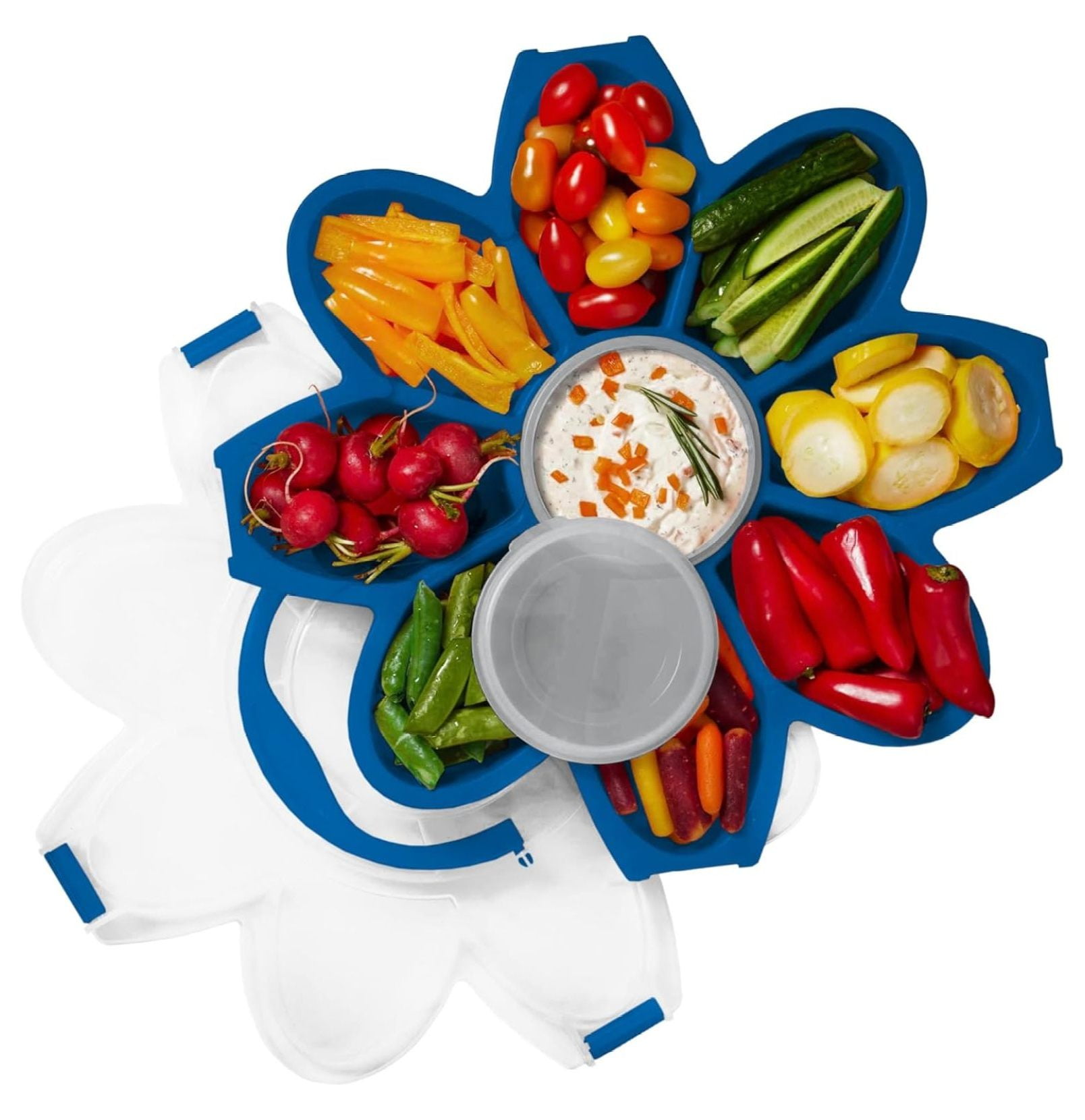 Serving Tray - Unique 9 Compartment Flower Snack Tray w/Dressing Cup ...