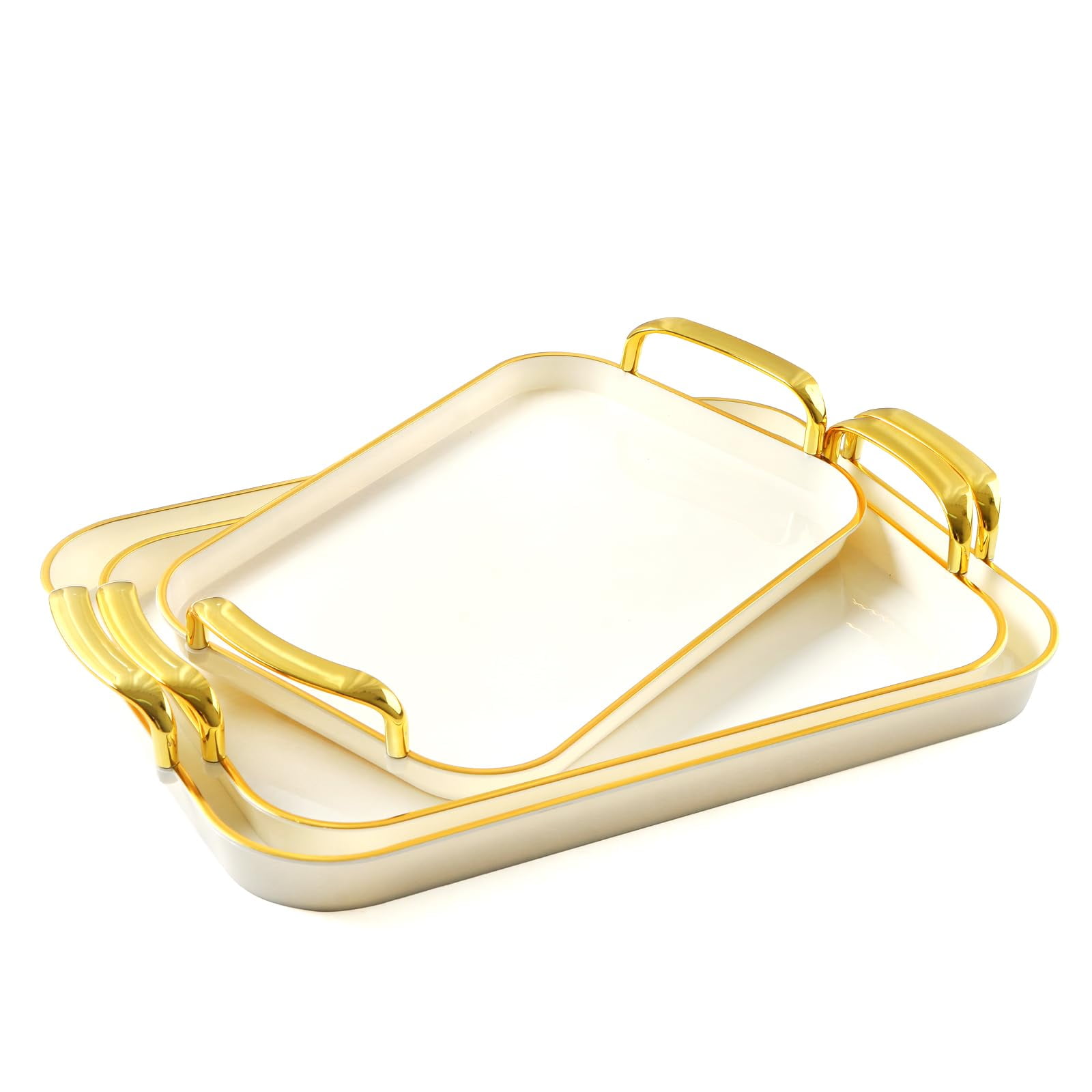 Serving Tray with Handles Set of 3 Rectangular Large Serving Platters 18.3/16.7/14.8 Inch White ...