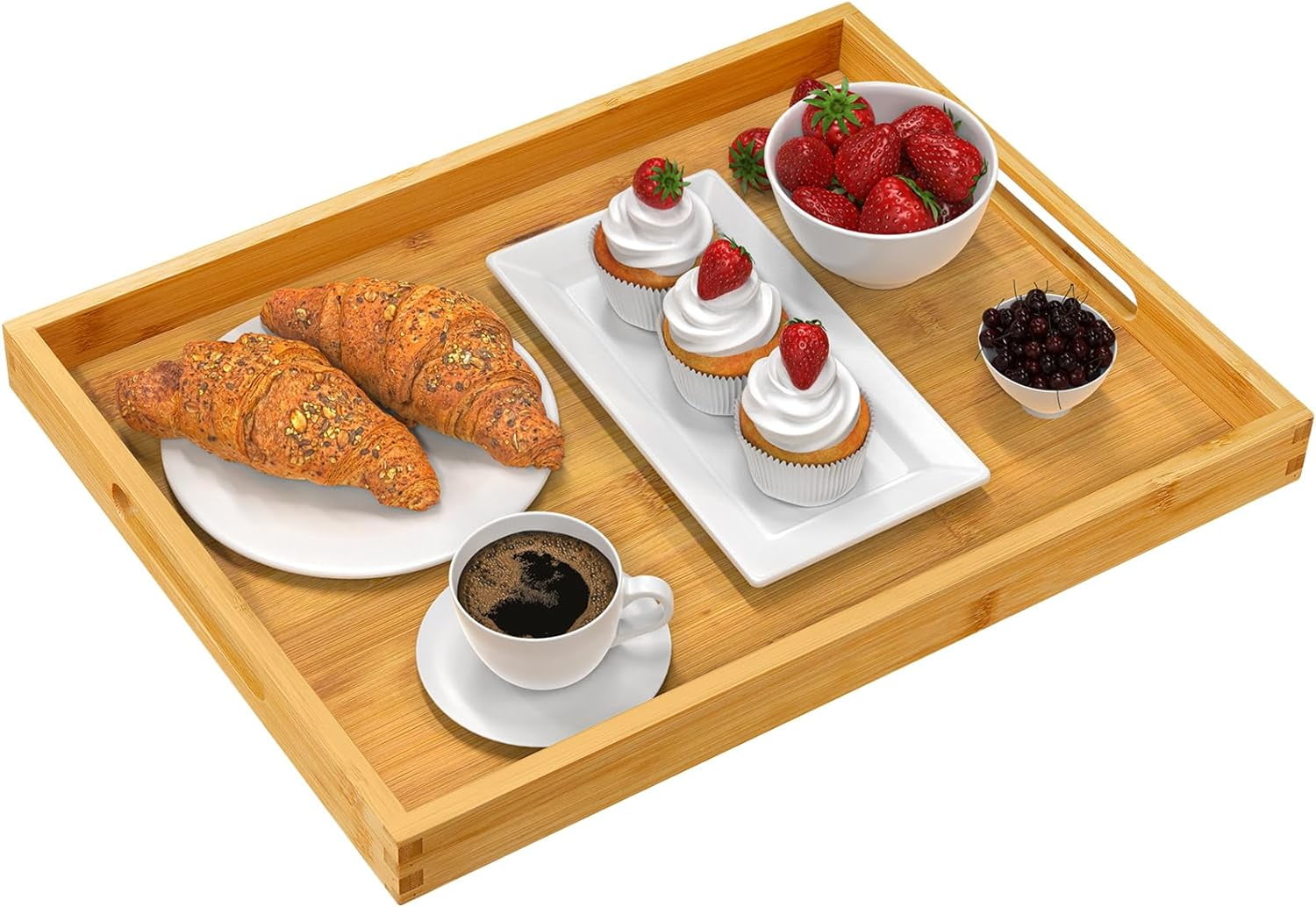 Serving tray bamboo - wooden tray with handles - Great for dinner trays ...