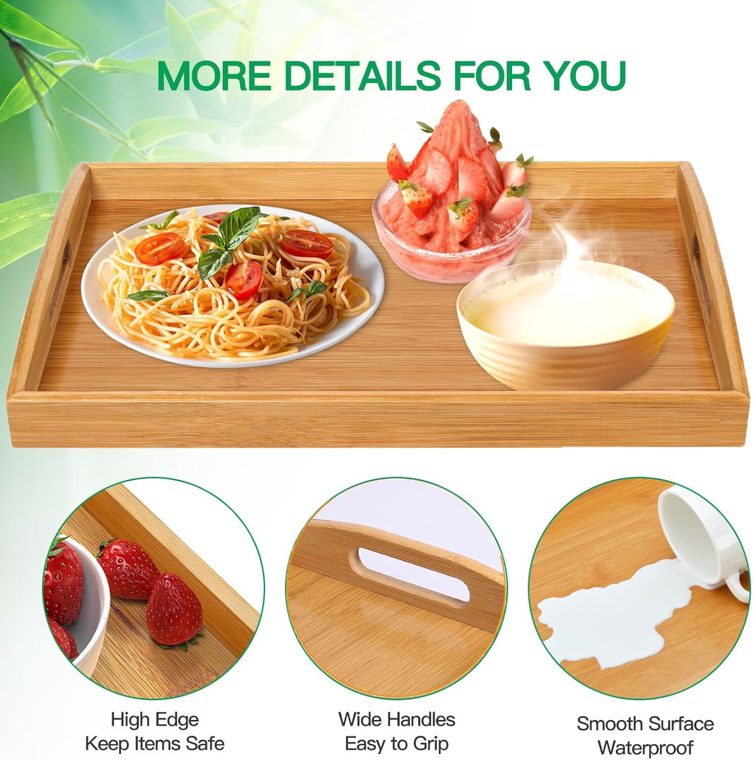 Serving tray bamboo - wooden tray with handles - Great for dinner trays ...