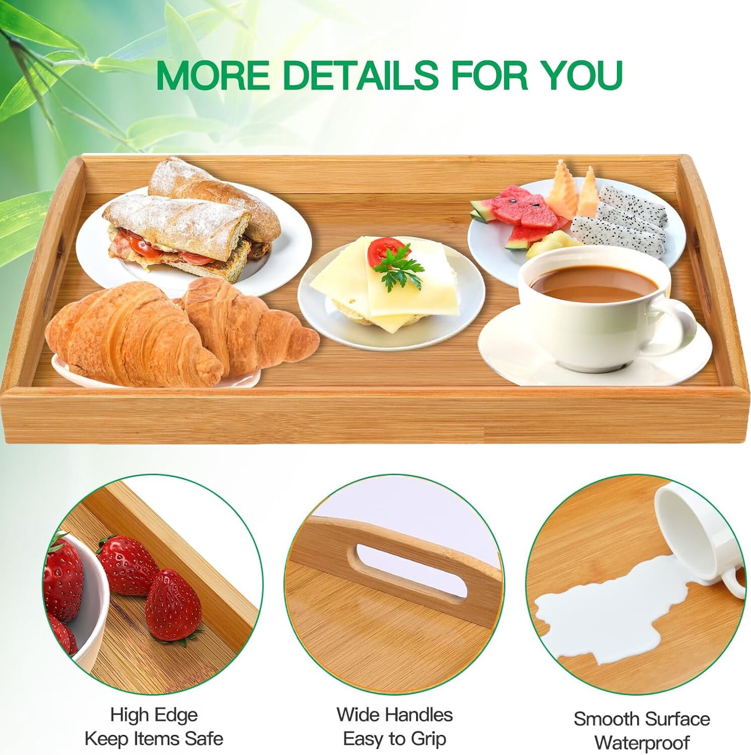 Serving tray bamboo - wooden tray with handles - Great for dinner trays ...