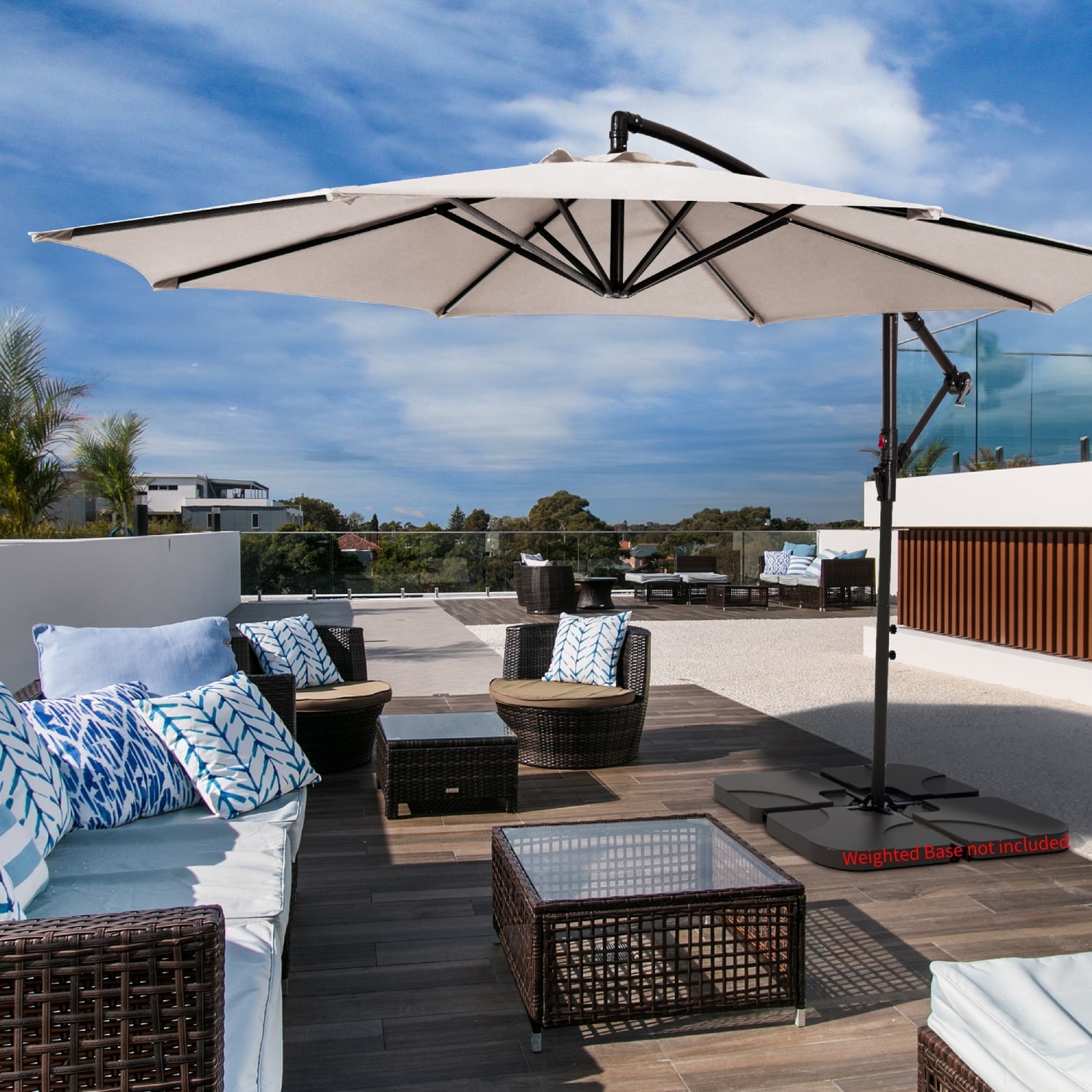 JUSTLET 10' Outdoor Hanging Offset Cantilever Umbrella for Patio(No ...