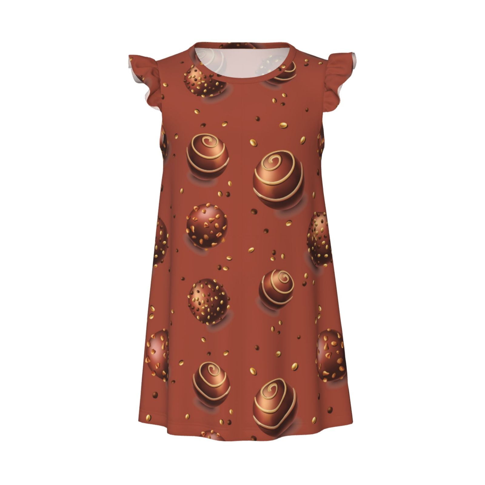 Sesame Chocolate Print Girls Nightgowns, Short Sleeves Dress Girls ...