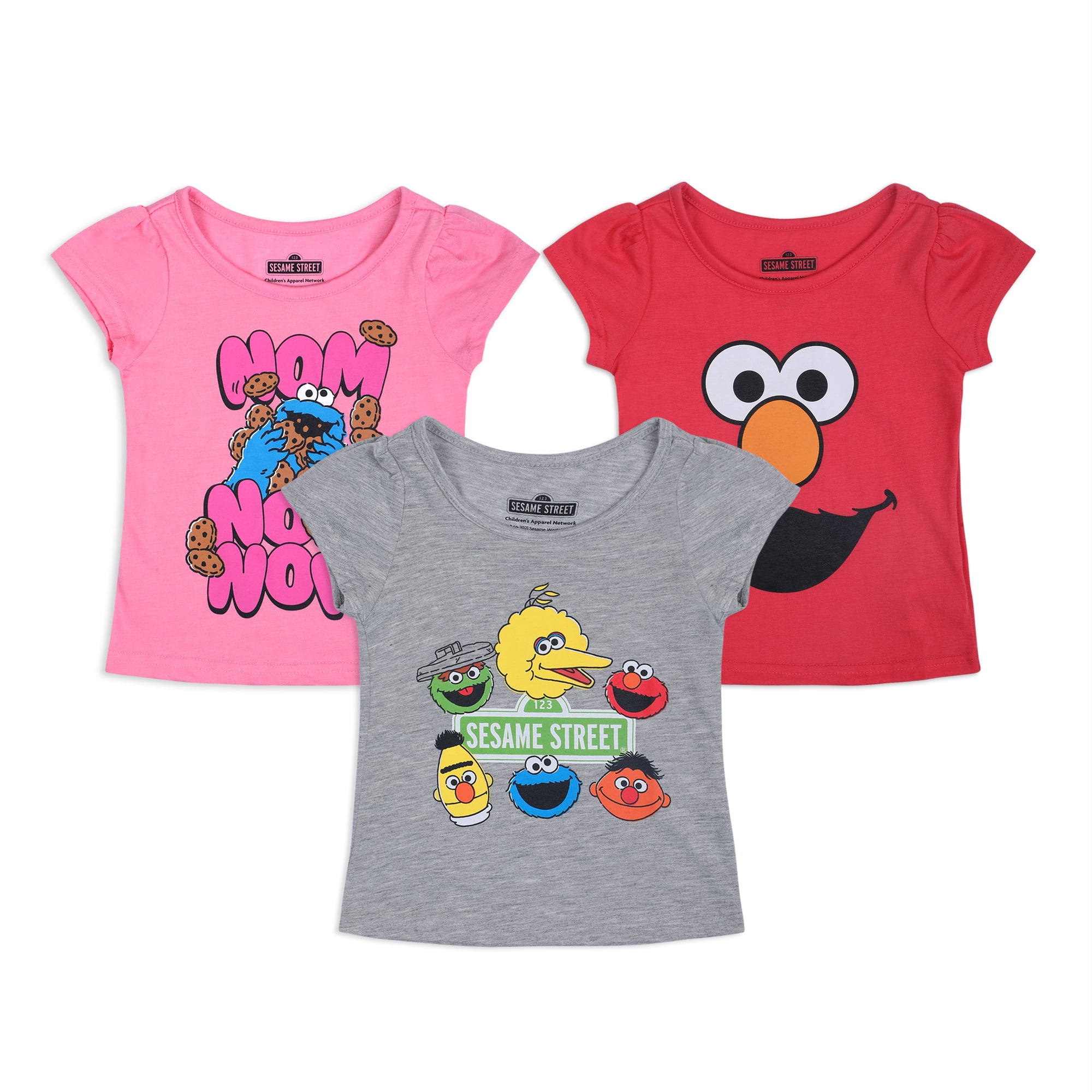Sesame Street Baby Girls Elmo Big Bird Cookie Monster 3-Pack Short Sleeve T-Shirts for Infant ...