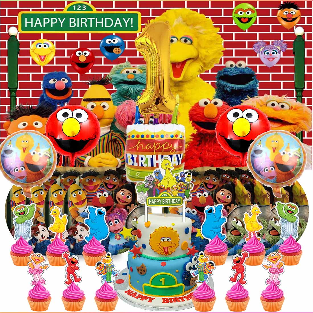 Sesame Street 1st Tableware Balloons Cake Toppers Backdrop Banner ...