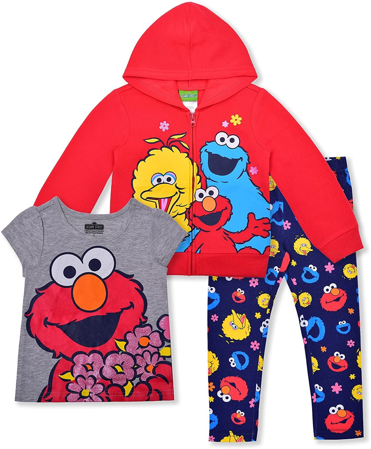 Sesame Street 3 Pack Shirt, Jacket and Leggings Set for Kids, Comfy ...