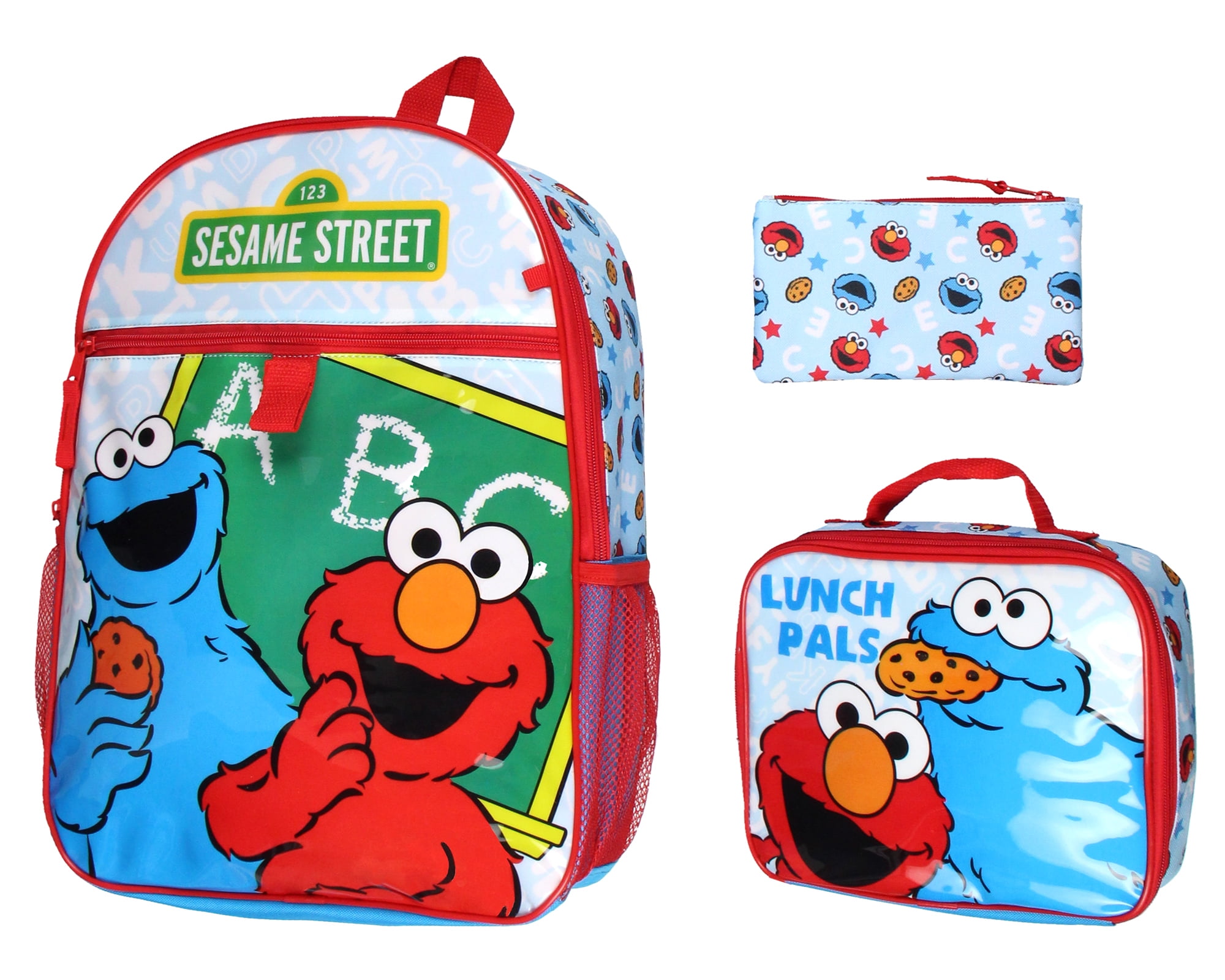 Sesame Street ABC Cookie Monster Elmo 3 PC Backpack Lunch Box Pencil Pouch - Walmart.com