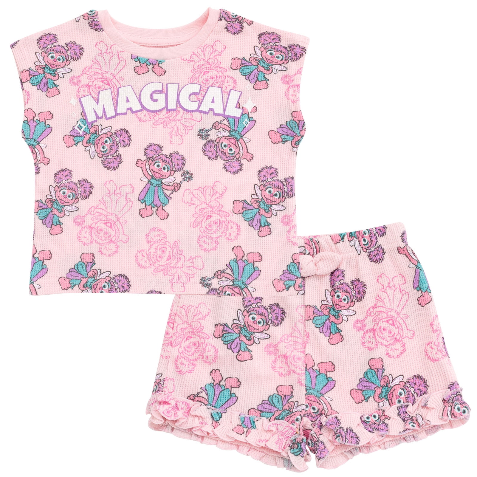 Sesame Street Abby Cadabby Waffle Knit T-Shirt and Shorts Outfit Set Newborn to Little Kid ...