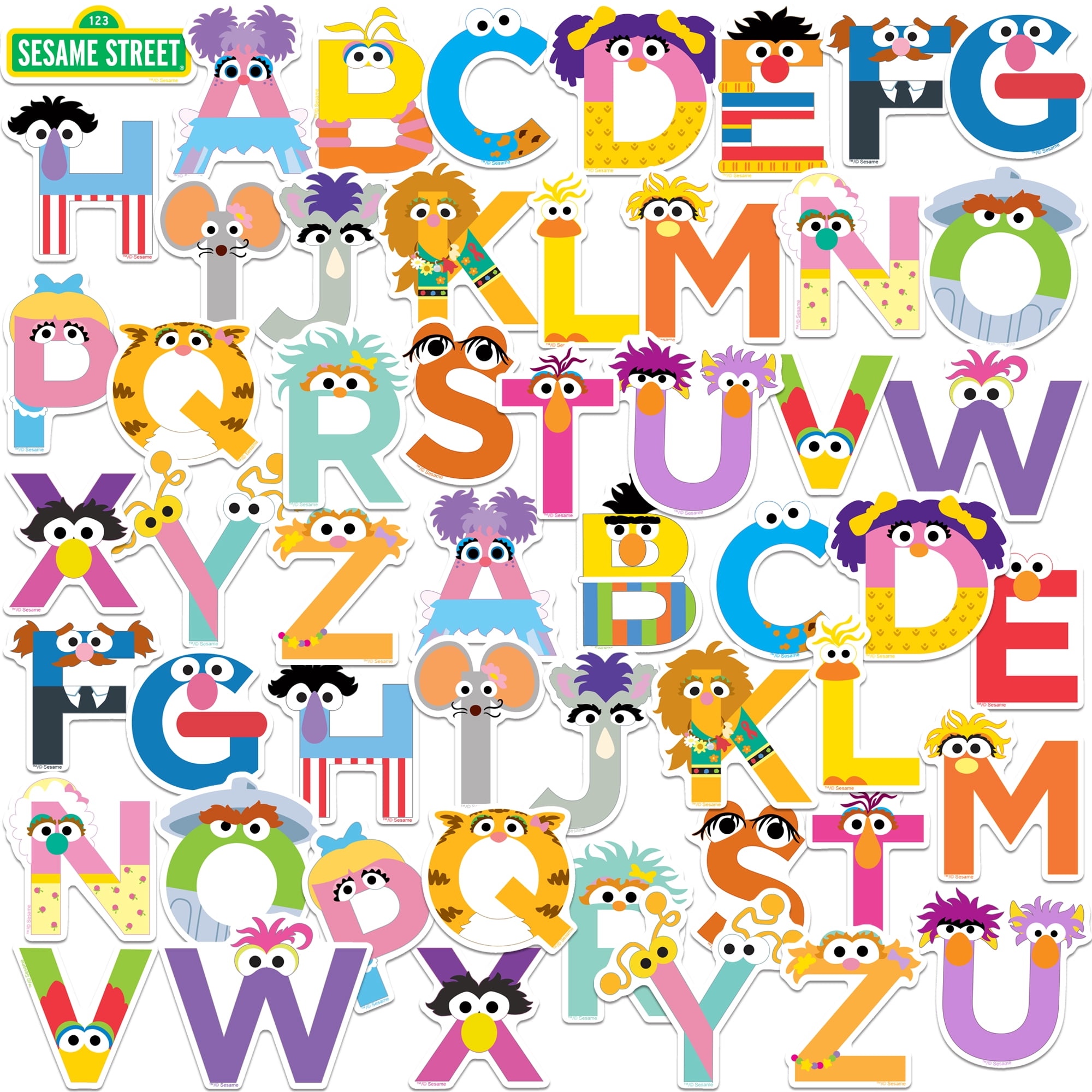 Sesame Street Alphabet 50ct Vinyl Large Deluxe Stickers Variety Pack ...