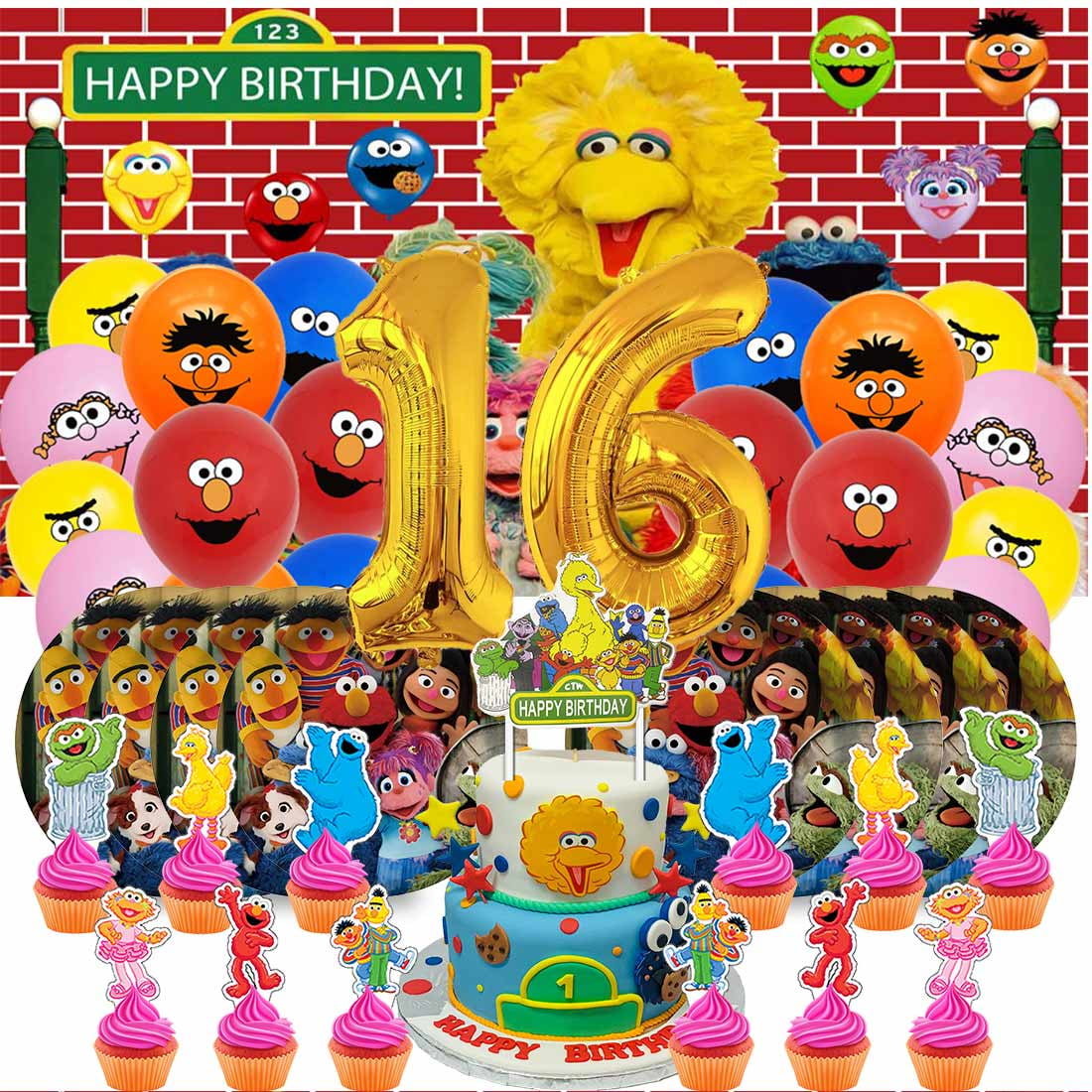 Sesame Street Balloons Party Supplies 16th Decor Tableware Birthday ...
