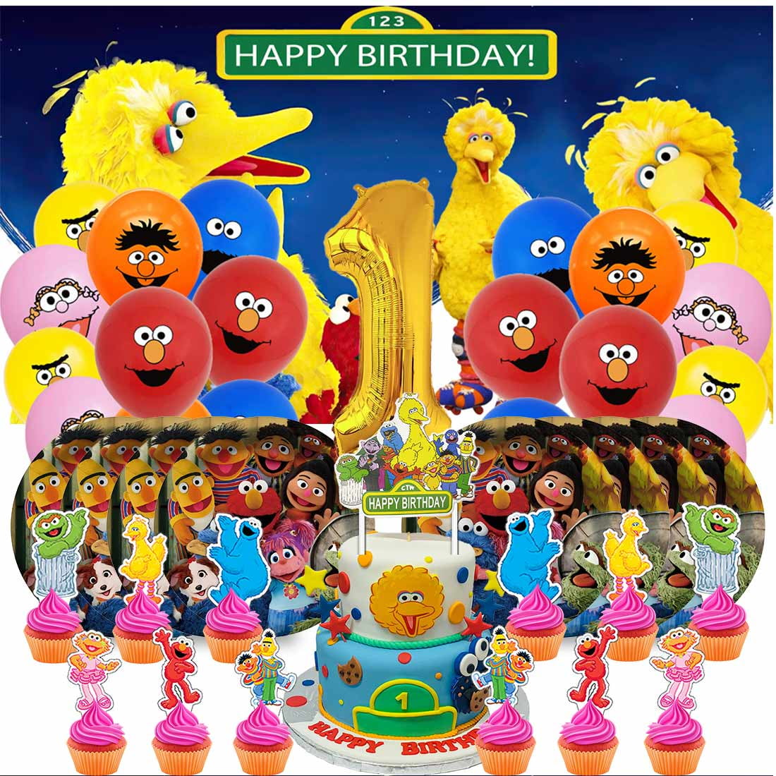 Sesame Street Big Bird Balloons Party Supplies 1st Decor Tableware ...