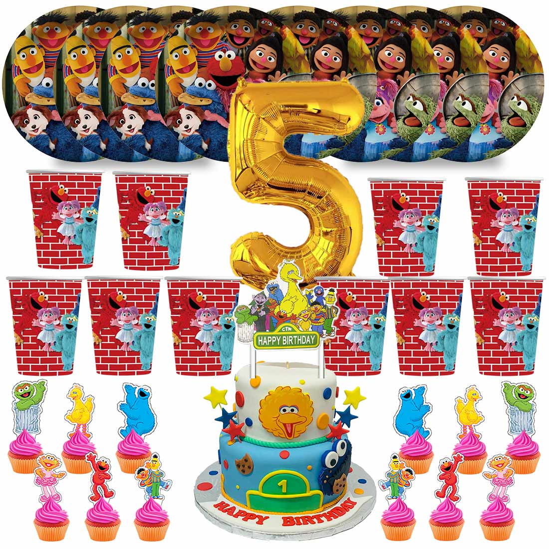 Sesame Street Big Bird Birthday 5th Cups Party Supplies Plates Fans ...
