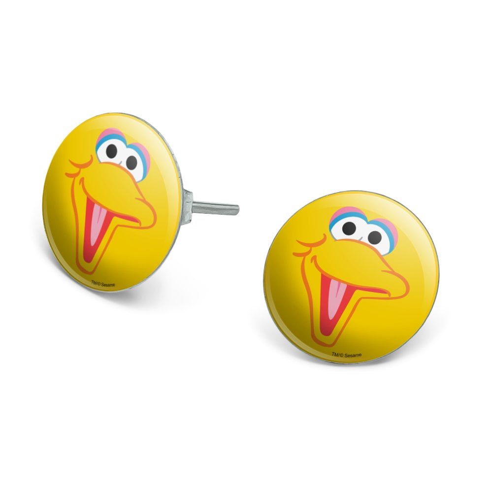 Sesame Street Big Bird Face Novelty Silver Plated Stud Earrings ...