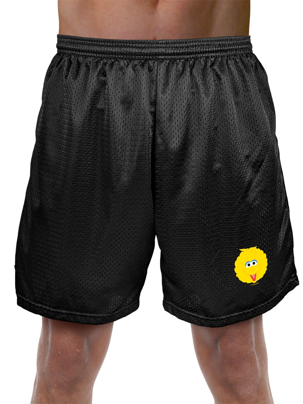 Sesame Street Big Bird Head Mens Lined Mesh Shorts, Black, Large ...