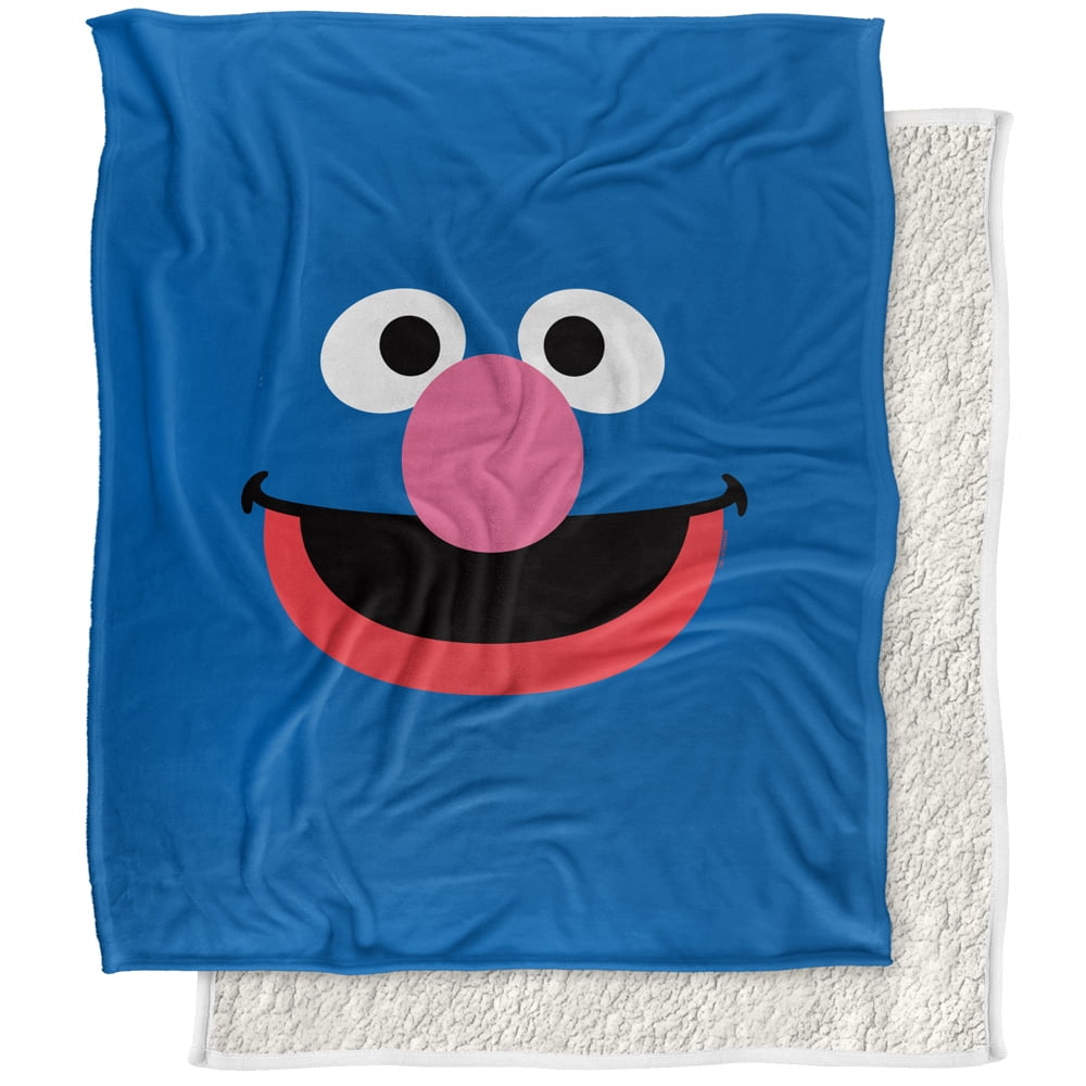 Sesame Street Blanket, 50"x60", Grover Face Silky Touch Sherpa Back ...