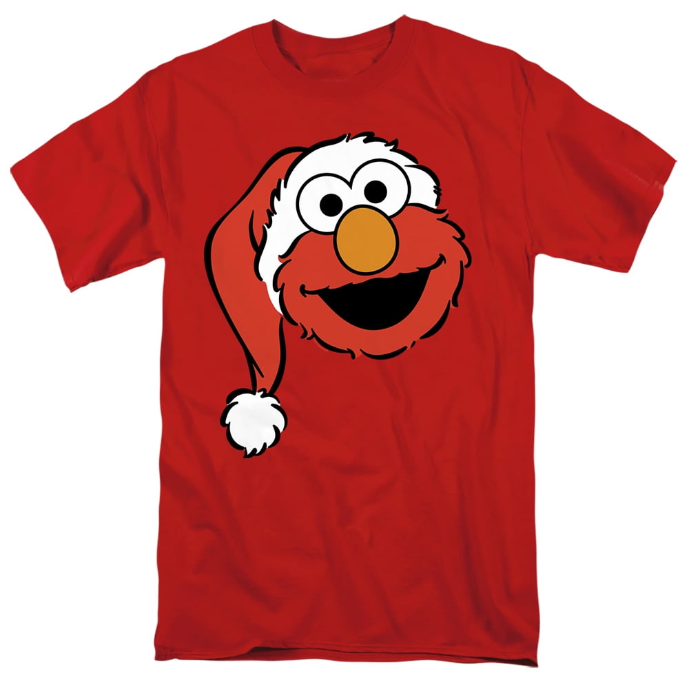 Sesame Street Christmas Santa Hat Elmo Face Unisex Adult T Shirt, Red ...