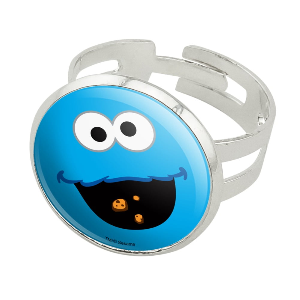 Sesame Street Cookie Monster Face Silver Plated Adjustable Novelty Ring ...