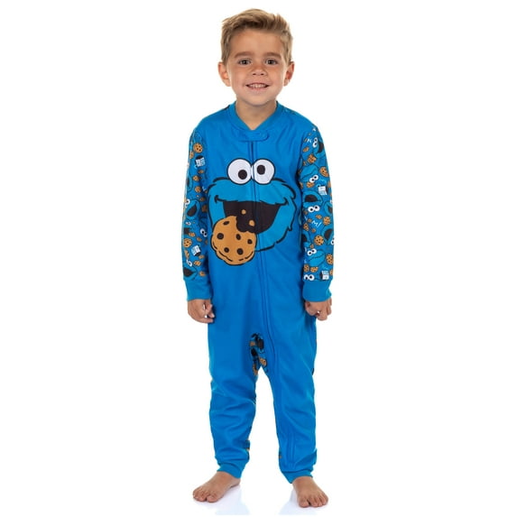 Sesame Street Cookie Monster Pajamas Toddler Zip Front Fleece Footless ...