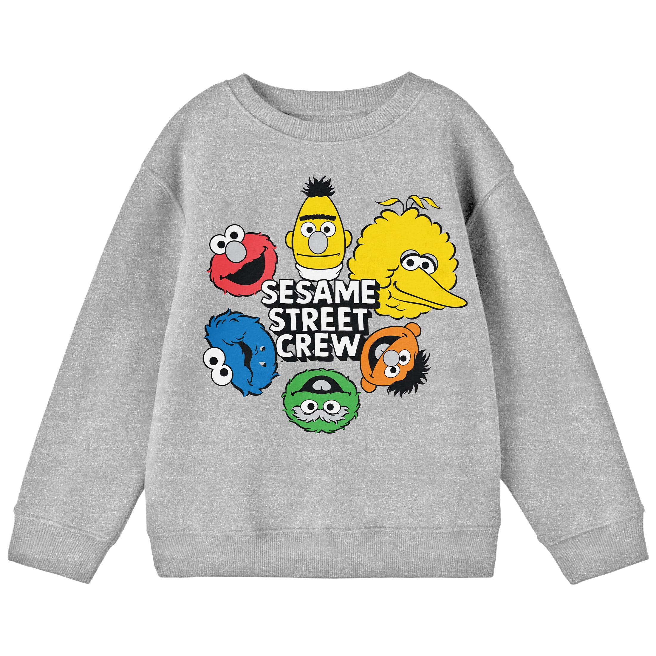 Sesame Street Crew Character Heads Crew Neck Long Sleeve Athletic ...