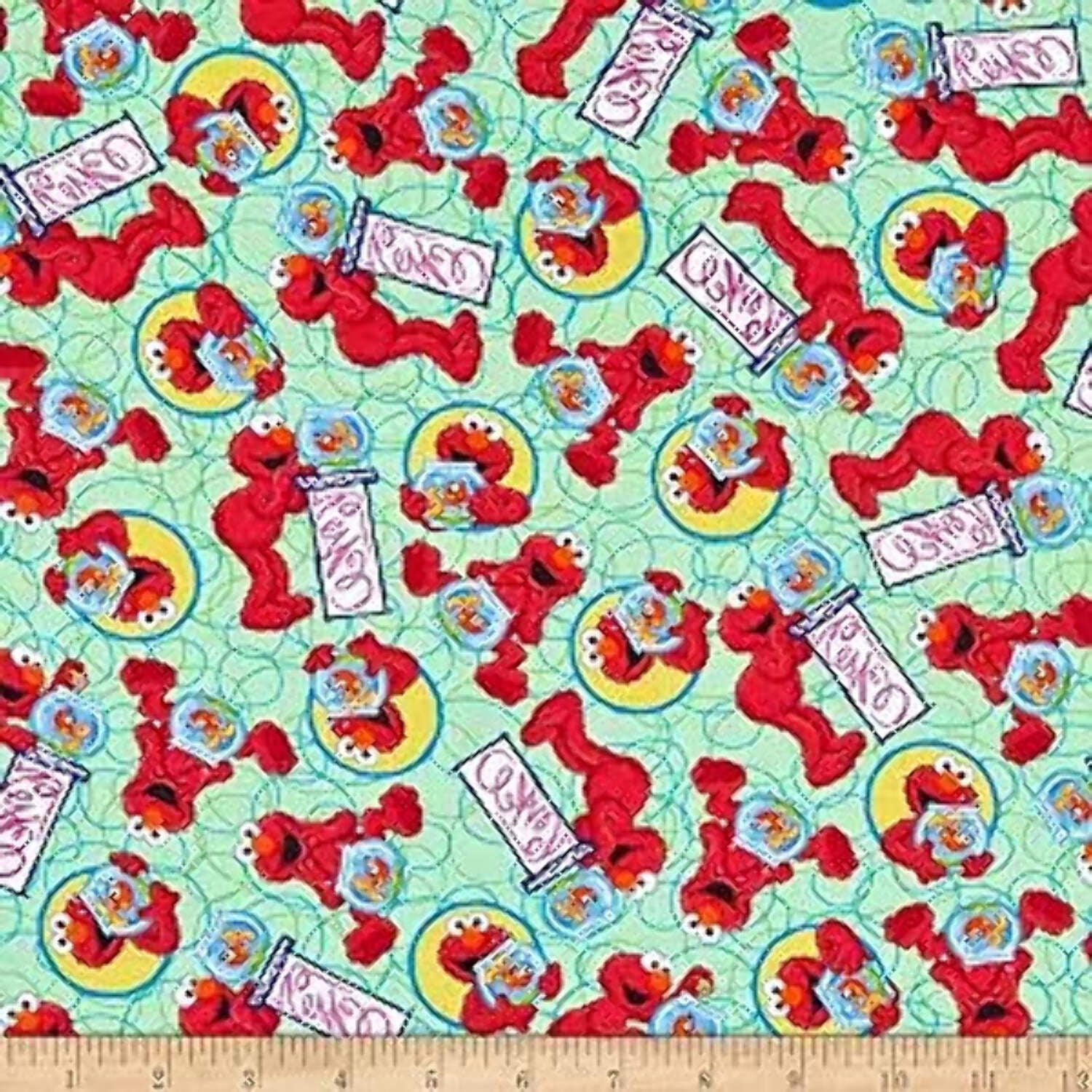 Sesame Street Digital Tossed Elmo Green, Cotton Fabric by the Yard ...