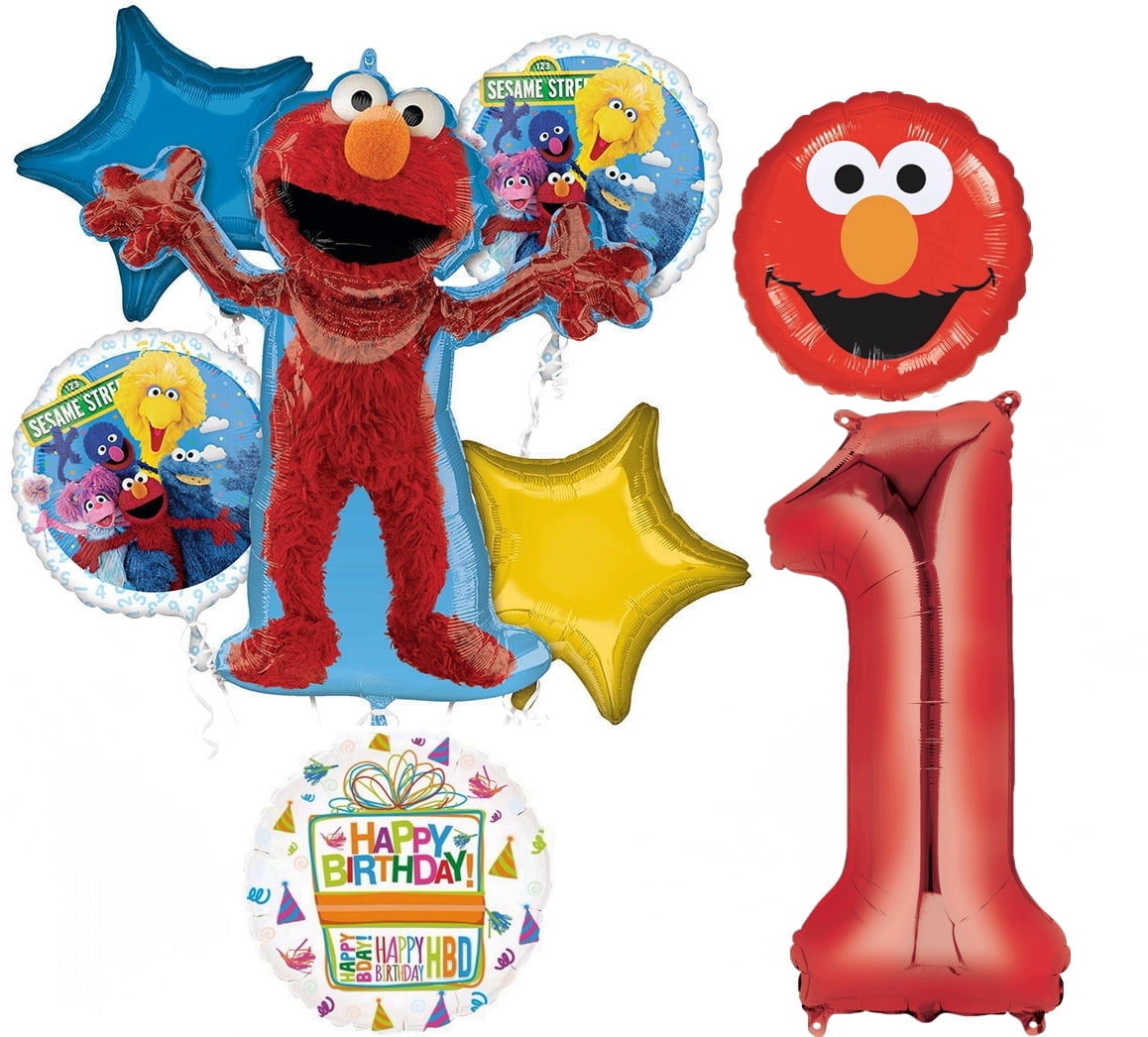 Sesame Street Elmo 1st Birthday Party Supplies Balloon Bouquet ...