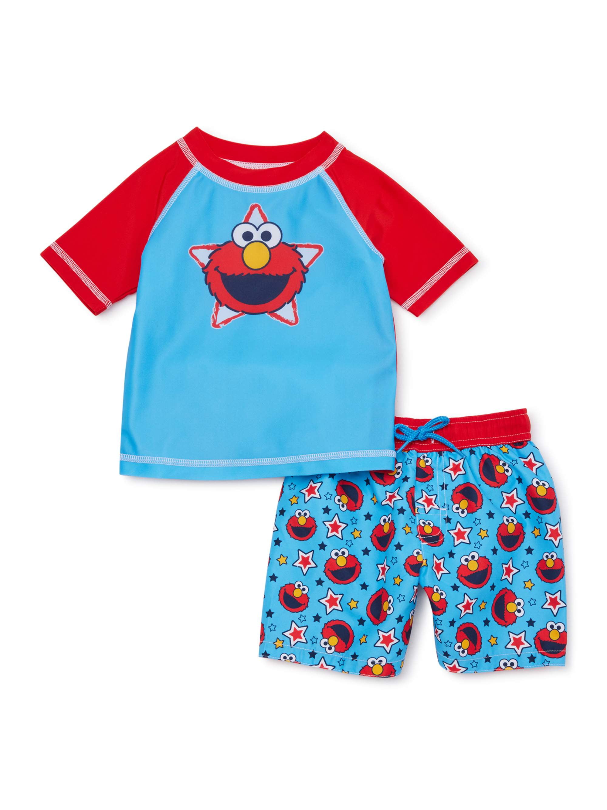 Sesame Street Elmo Baby Boy Rashguard & Swim Trunks, 2pc Set - Walmart.com