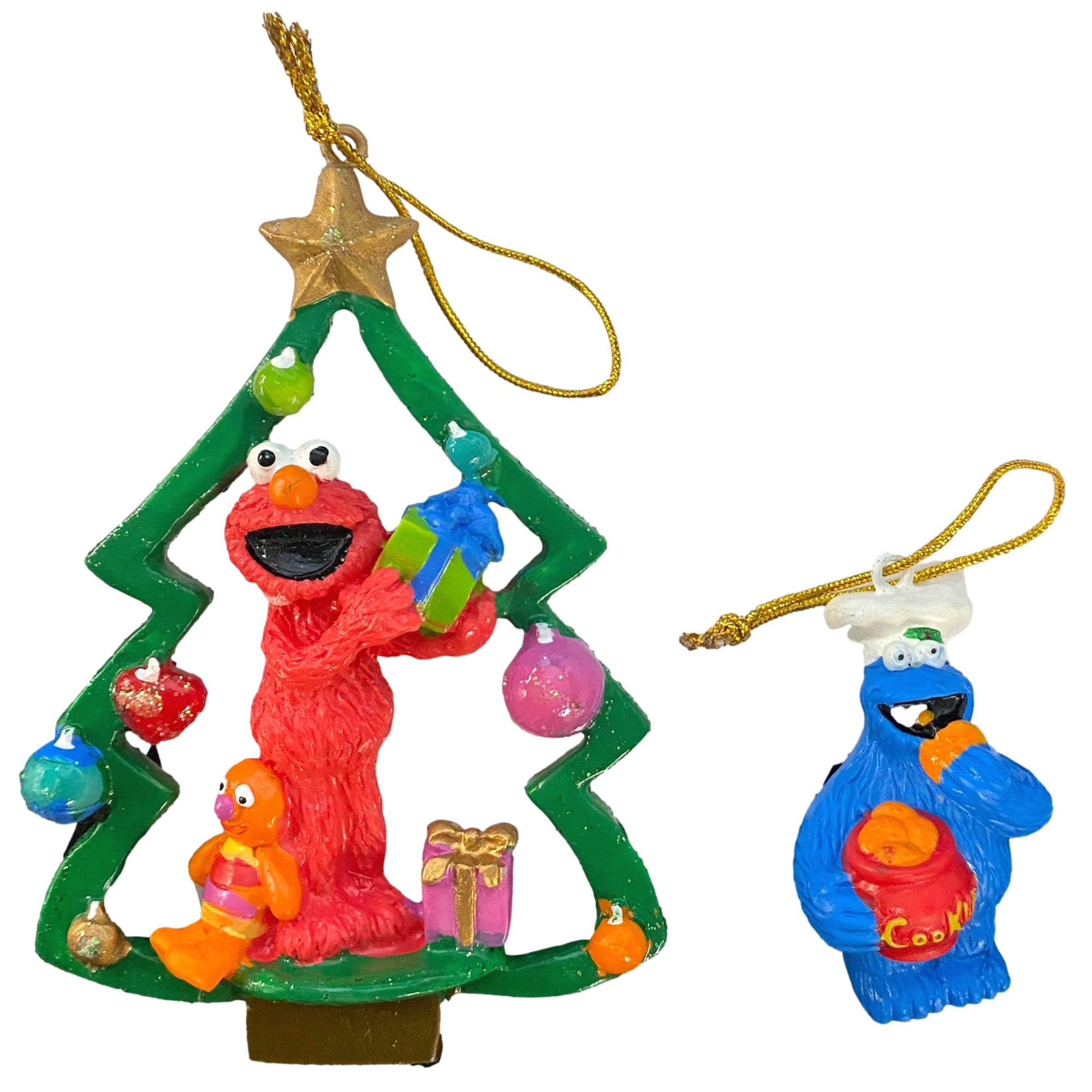 Sesame Street Elmo Cookie Monster 2 Piece Set Christmas Tree Ornament ...