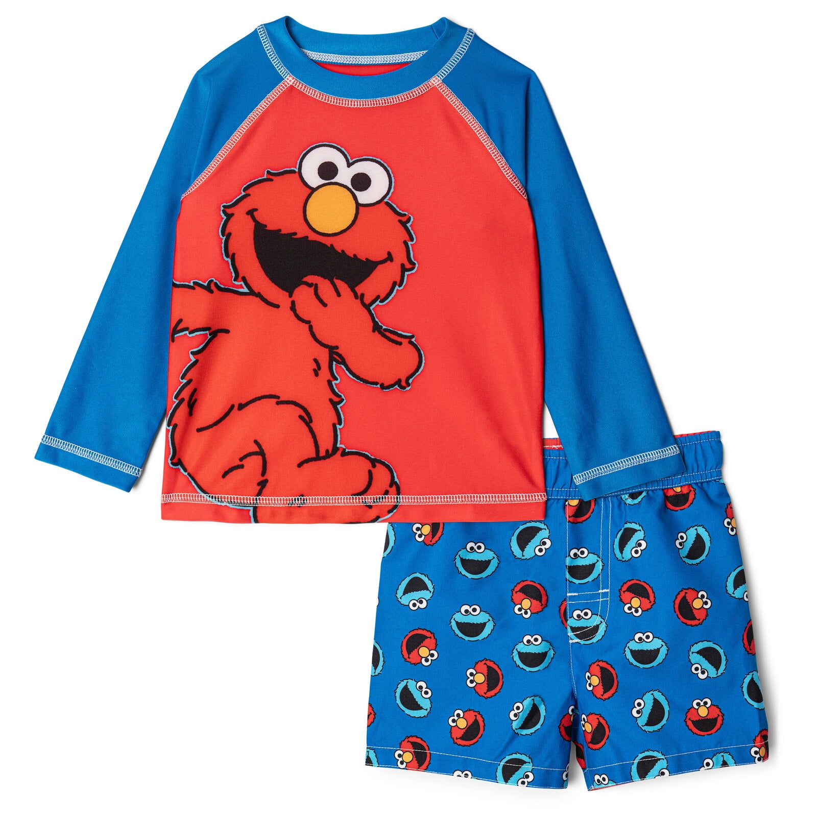 Sesame Street Toddler Boys' Long Sleeve Rashguard and Swim Trunks Set ...