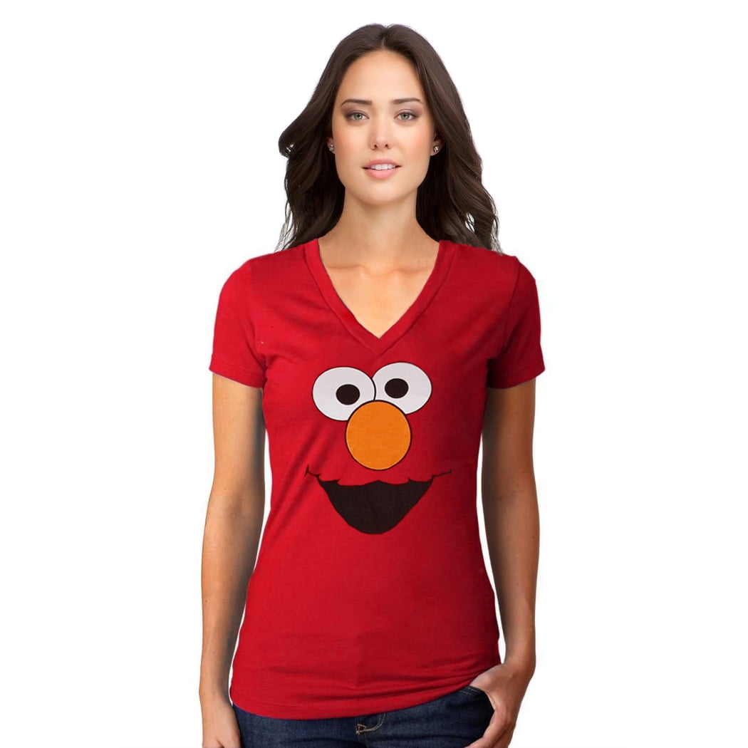 Sesame Street Elmo Face V-Neck Junior Women's T-Shirt - Walmart.com