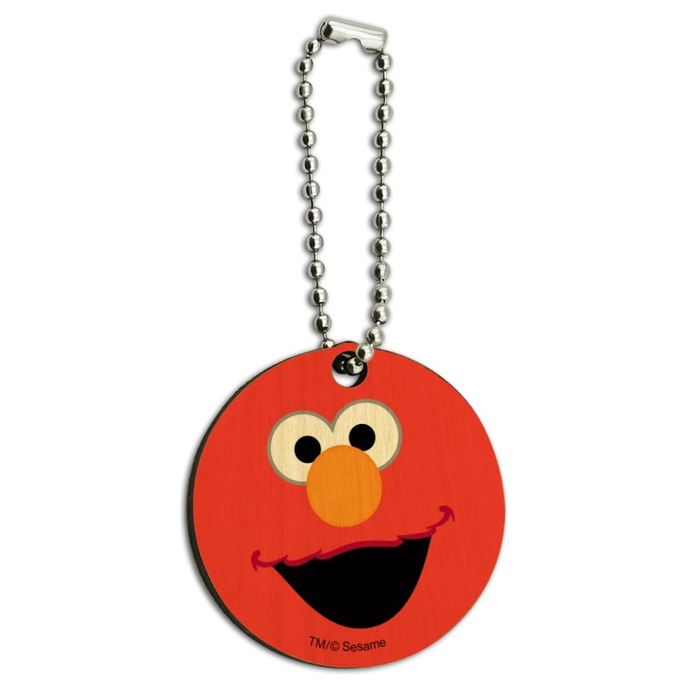 Sesame Street Elmo Face Wood Wooden Round Keychain Key Chain Ring ...