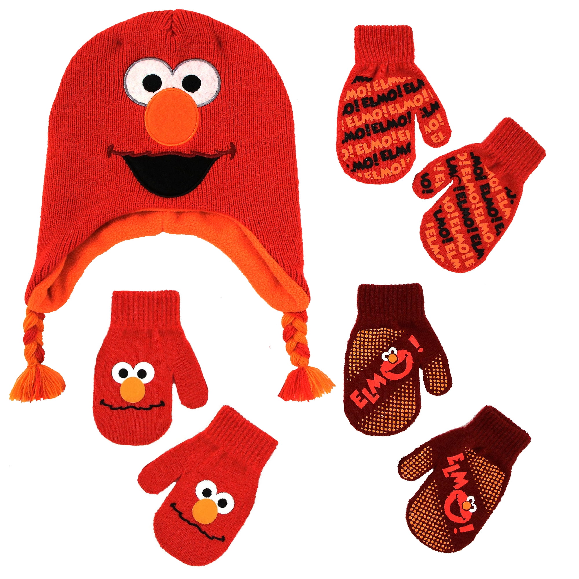 Sesame Street Elmo Hat and 3 Pair Mitten Cold Weather Set, Toddler Boys ...