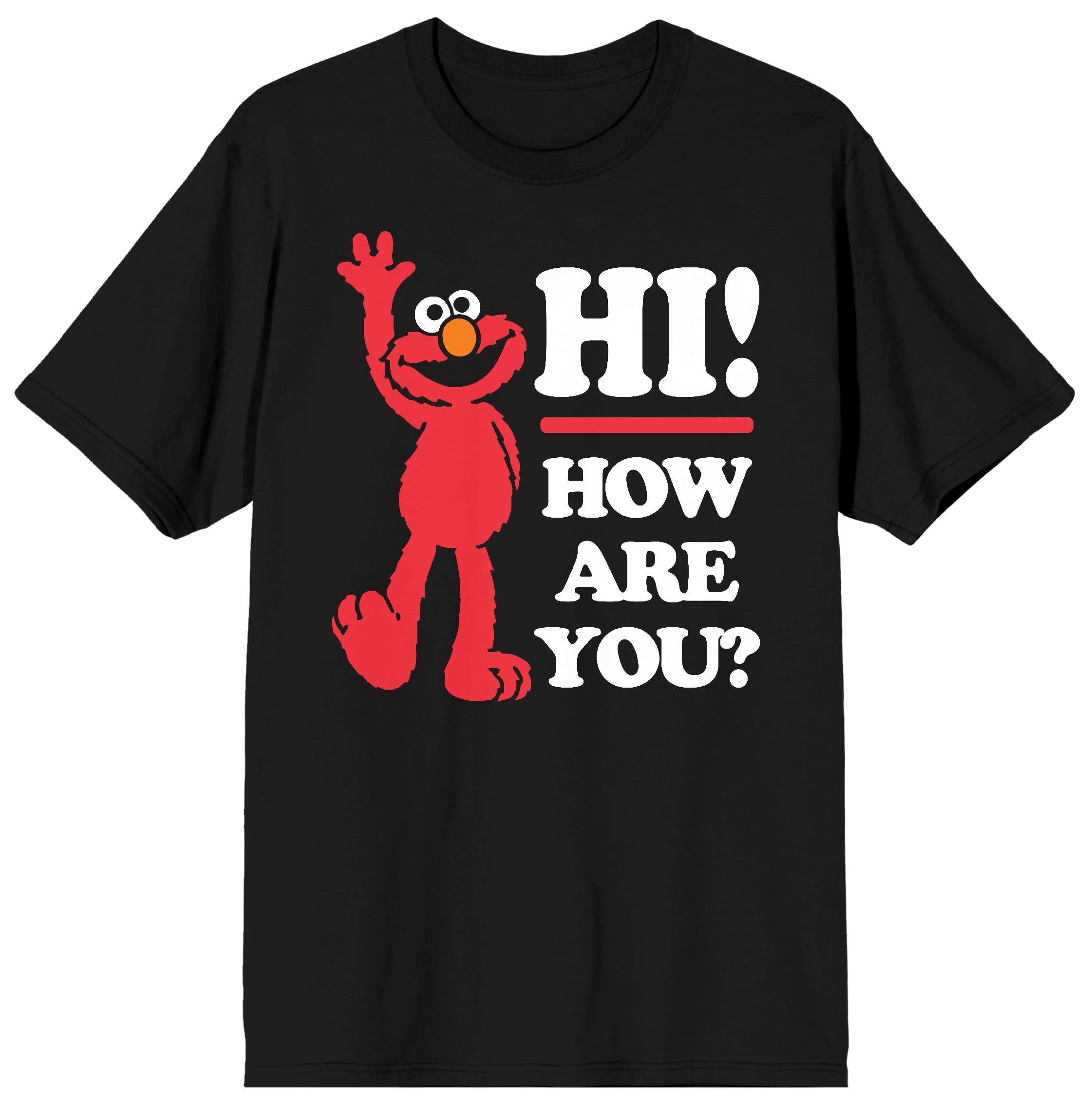 Sesame Street Elmo Hi How Are You Crew Neck Short Sleeve Men's Black T ...