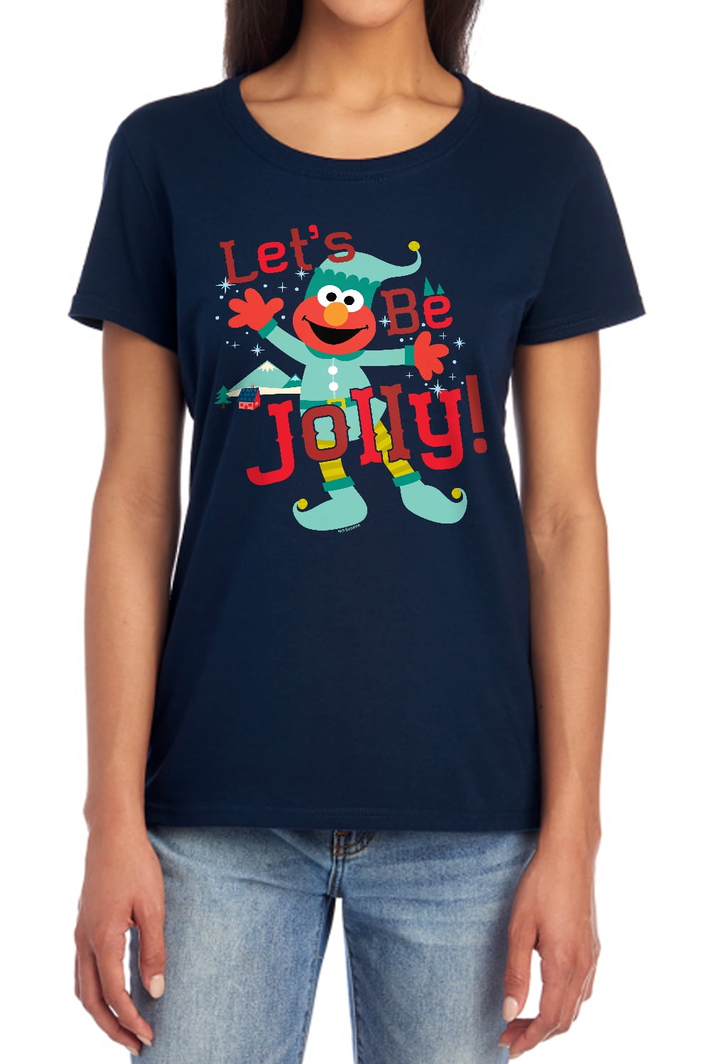 Sesame Street Elmo, Jolly Christmas Elf Women's T Shirt, Navy, Small ...