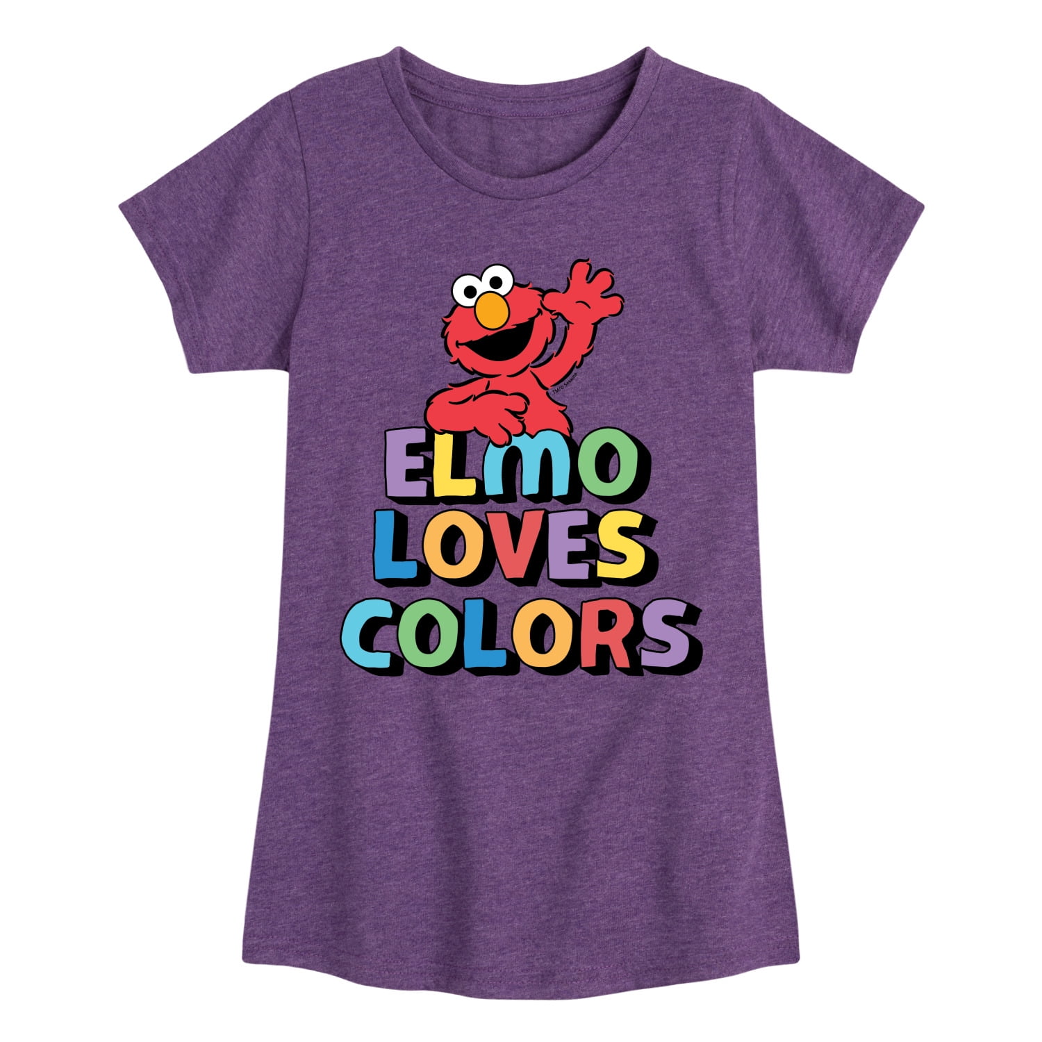 Sesame Street - Elmo Loves Colors - Girls Fitted Short Sleeve Graphic T ...