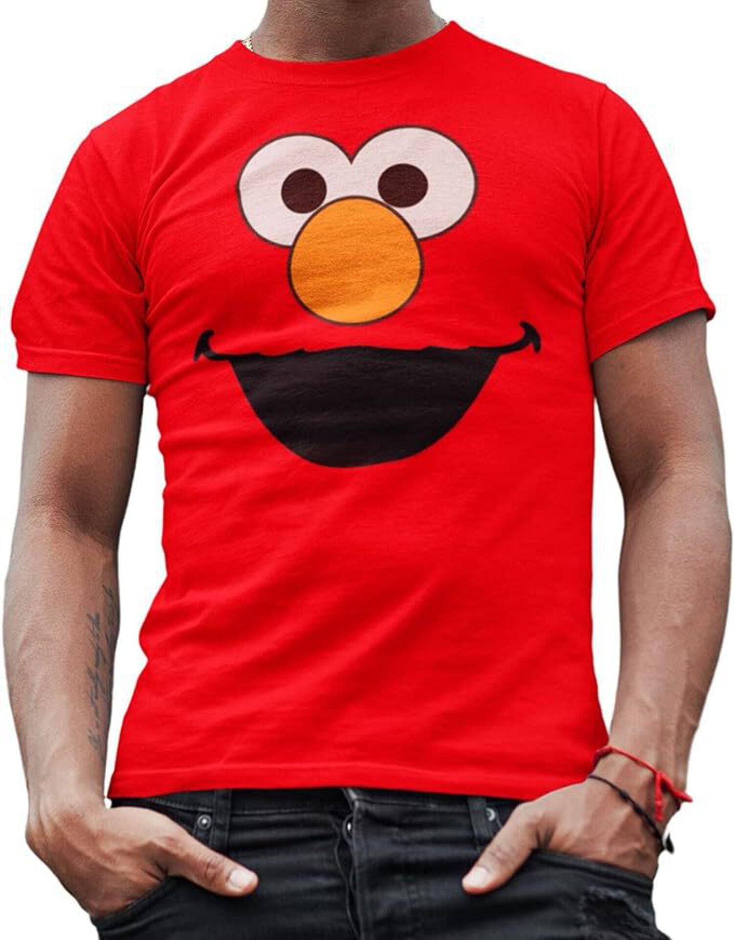 Sesame Street Elmo Face T-Shirt, Red, Large, Men's Graphic Tee, Father ...