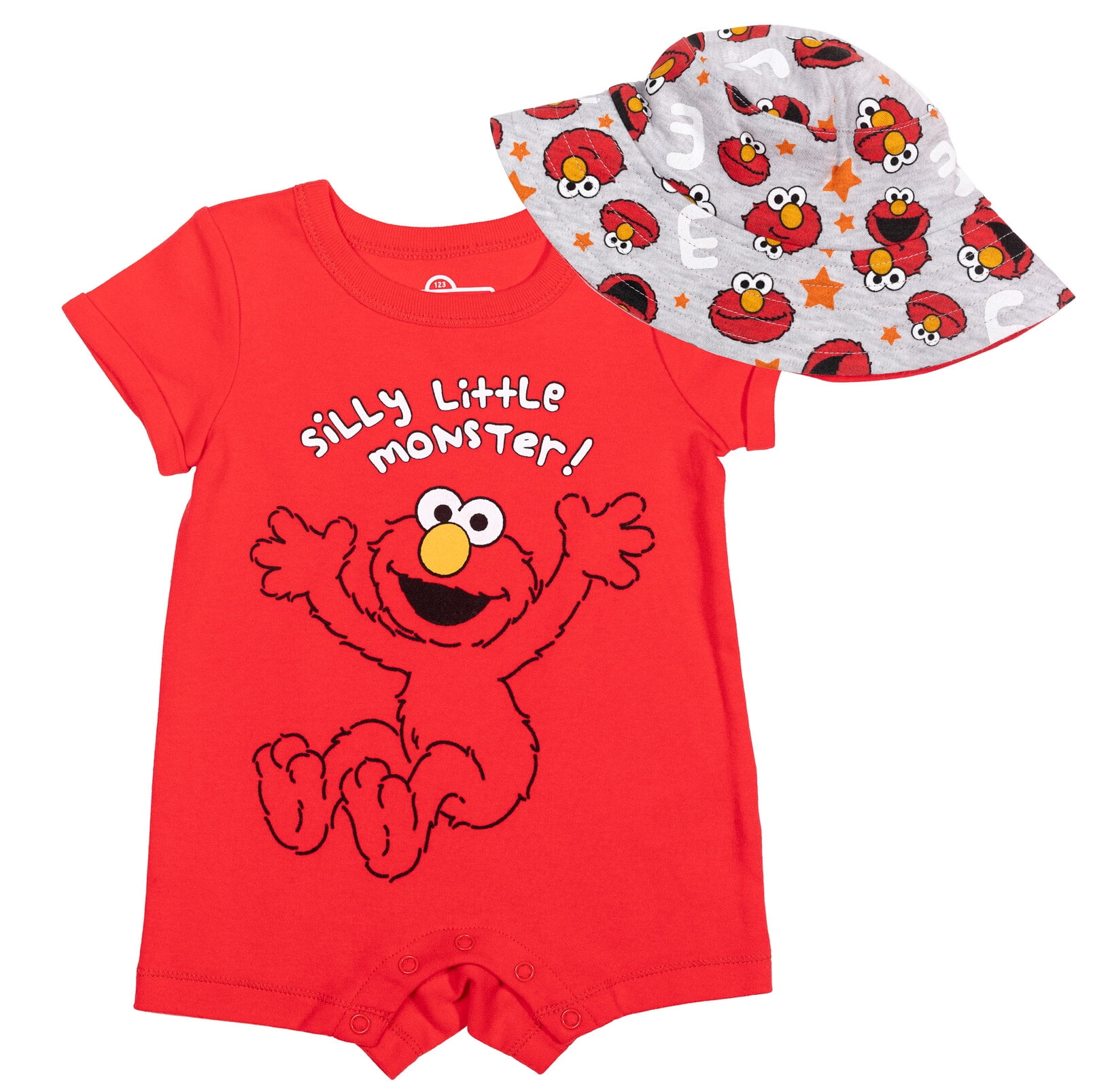 Sesame Street Elmo Romper and Bucket Sun Hat Newborn to Toddler ...