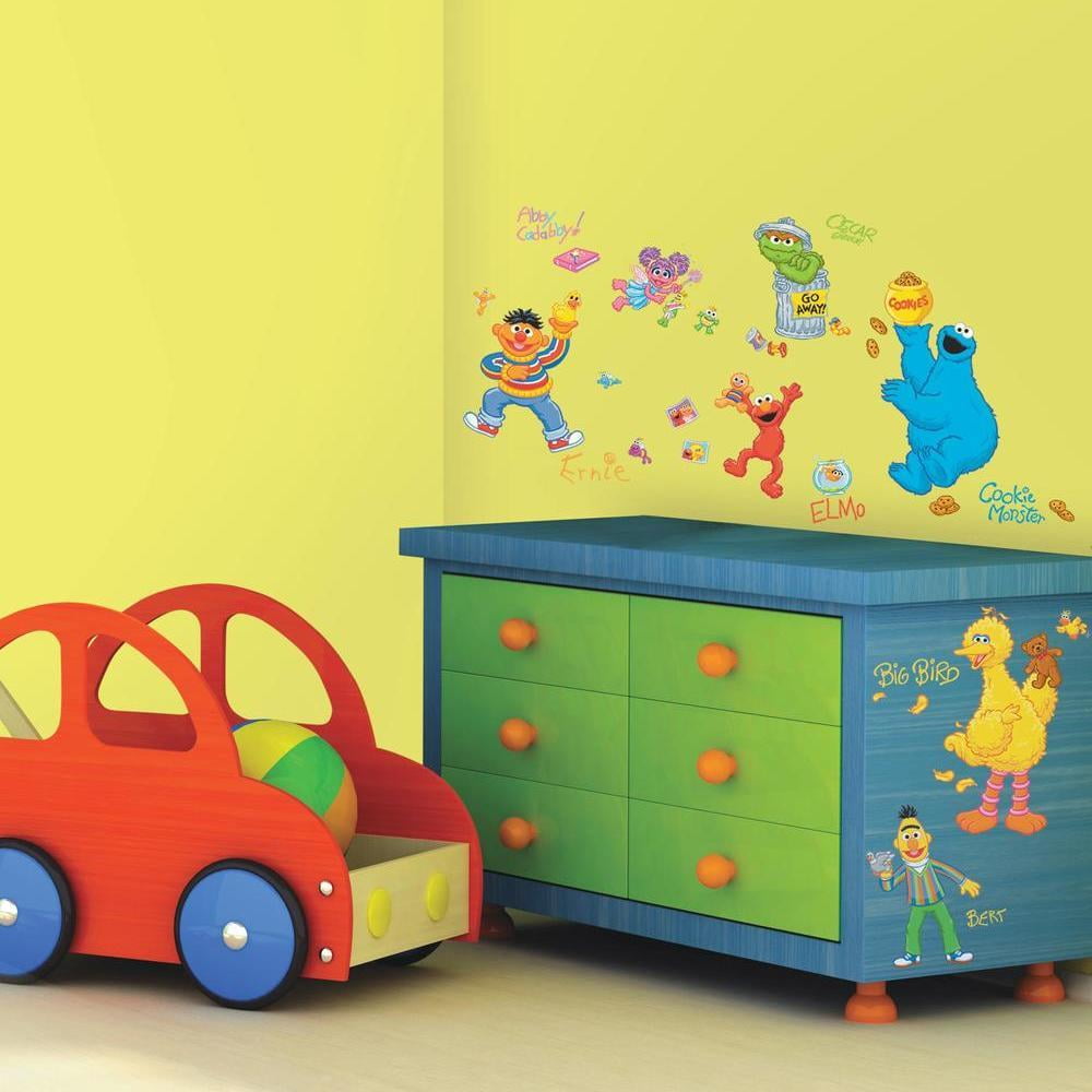Sesame Street Elmo Toddler Desk Chair and Wall Decals (55 Pack ...