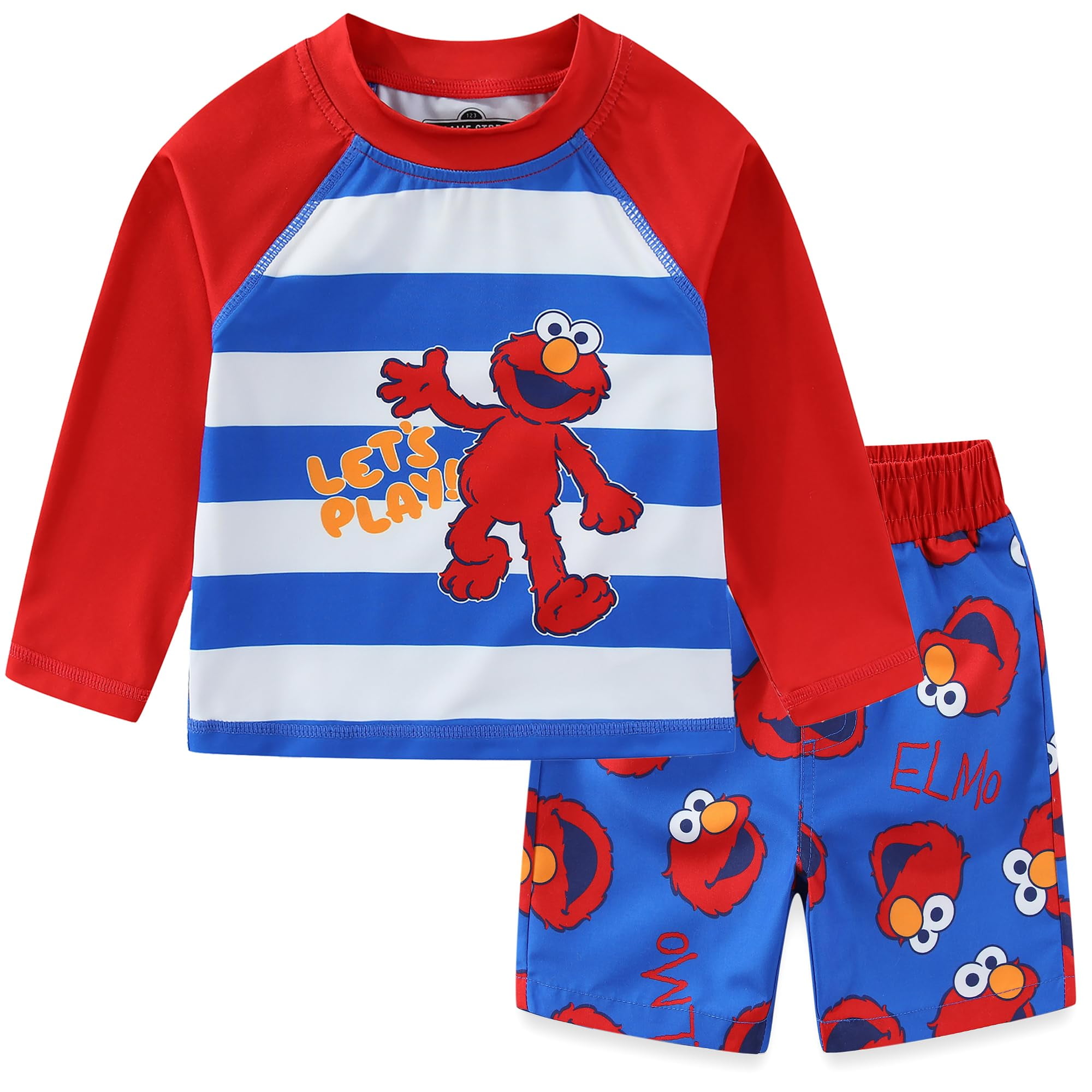 Sesame Street Elmo UPF 50+ Rash Guard and Swim Trunks (Boys), 2 Piece ...
