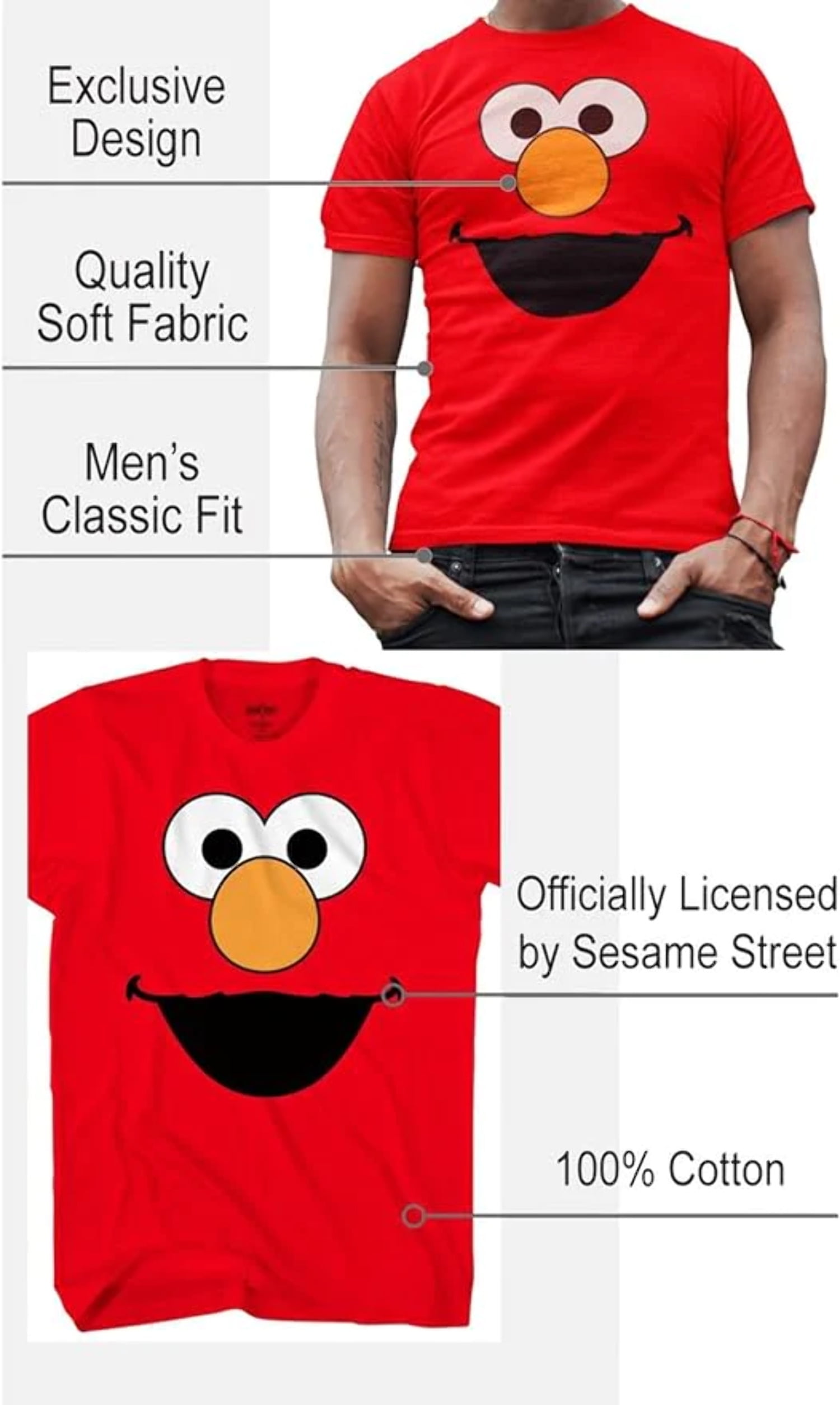 Sesame Street Elmo is Me Face Tshirt for Men Adult Graphic Tee T-Shirt ...