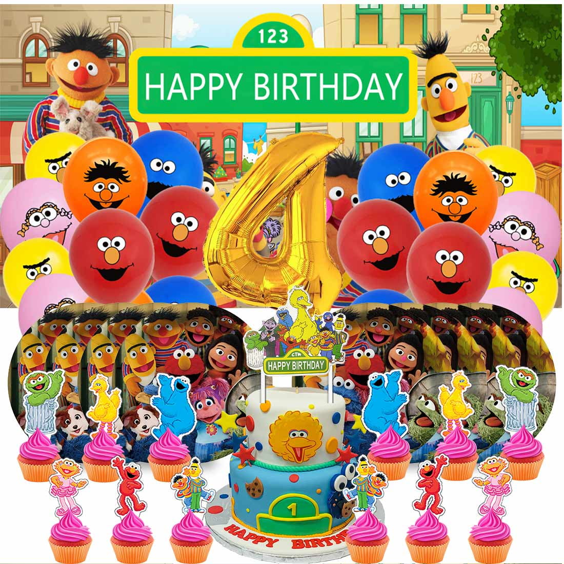 Sesame Street Ernie Bert Balloons Party Supplies 4th Decor Tableware ...