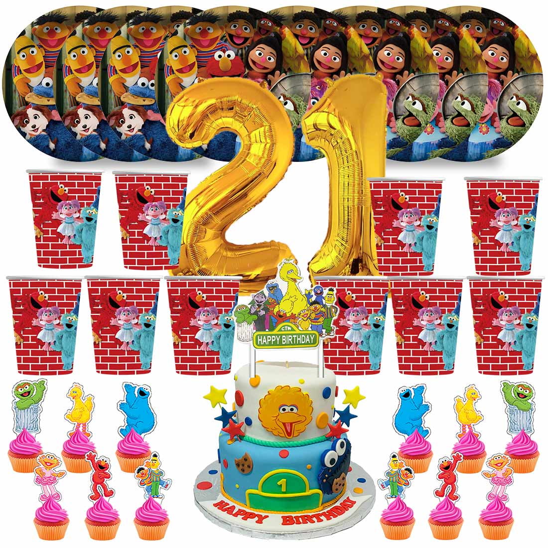 Sesame Street Ernie Bert Birthday 21th Cups Party Supplies Plates Fans ...