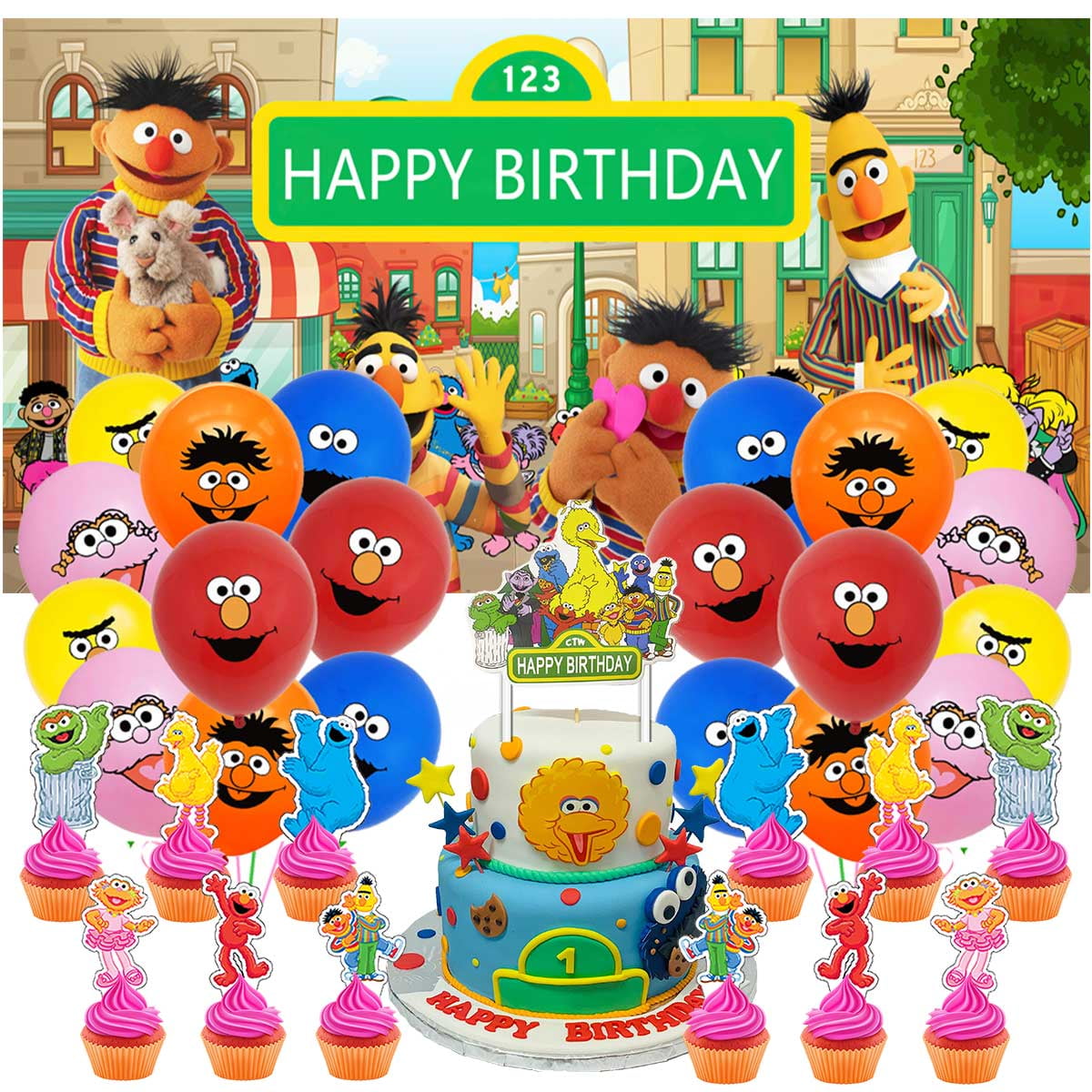 Sesame Street Ernie Bert Latex Balloons Party Supplies Decor Banner ...