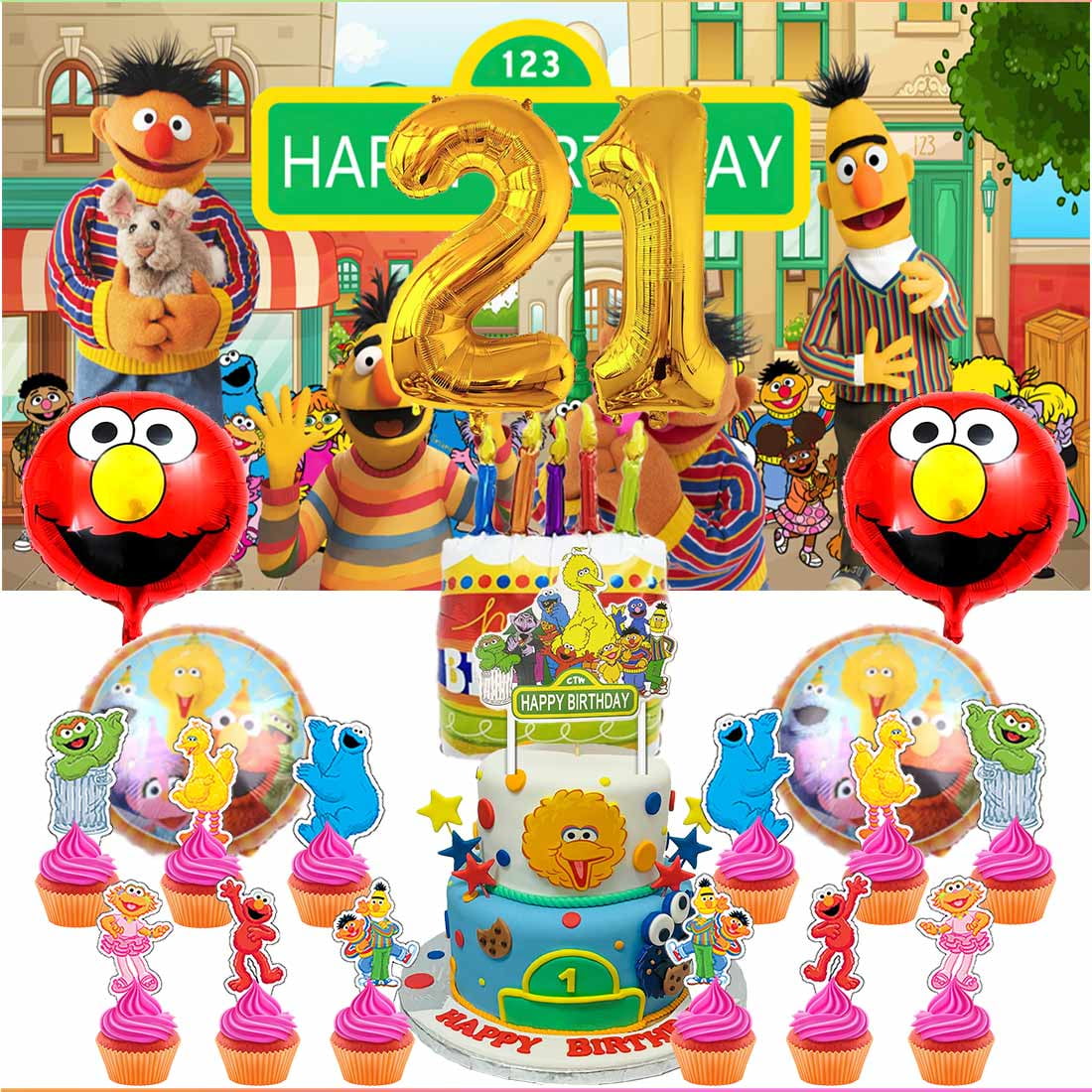 Sesame Street Ernie Bert Party Supplies Decor 21th Kit Balloons ...