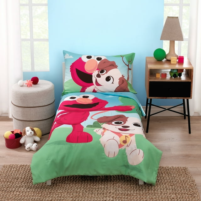 Sesame Street Furry Friends Elmo and Puppy 4 Piece Toddler Bed Set ...