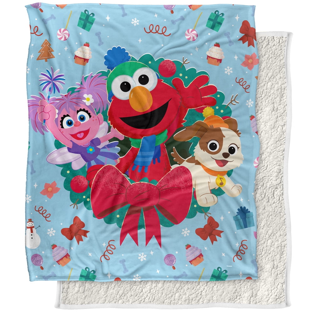 Sesame Street Furry Friends Forever Blanket, 50'x60' Elmo Abby Wreath ...