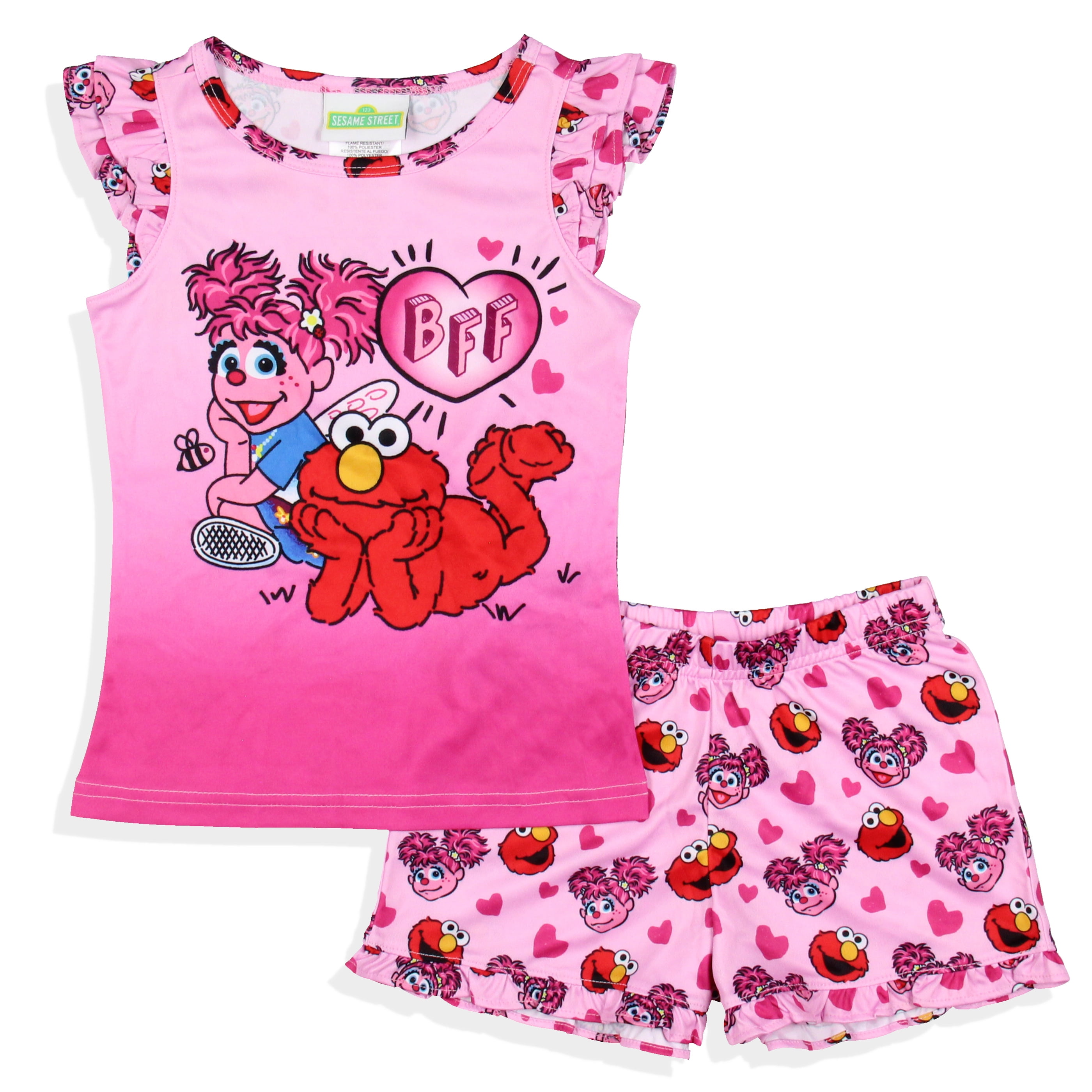 Sesame Street Girls' BFF Elmo Abby Cadabby Sleep Pajama Sleep Set ...